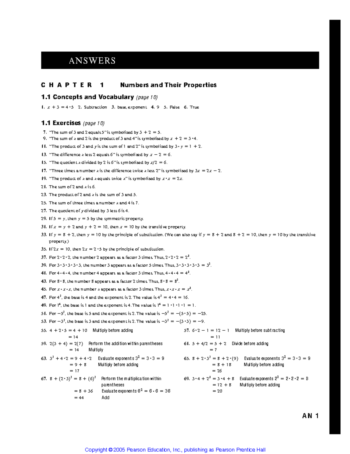 MATH 206 TEXTBOOK ANSWERS - ANSWERS A N 1 C H A P T E R 1 Numbers and ...