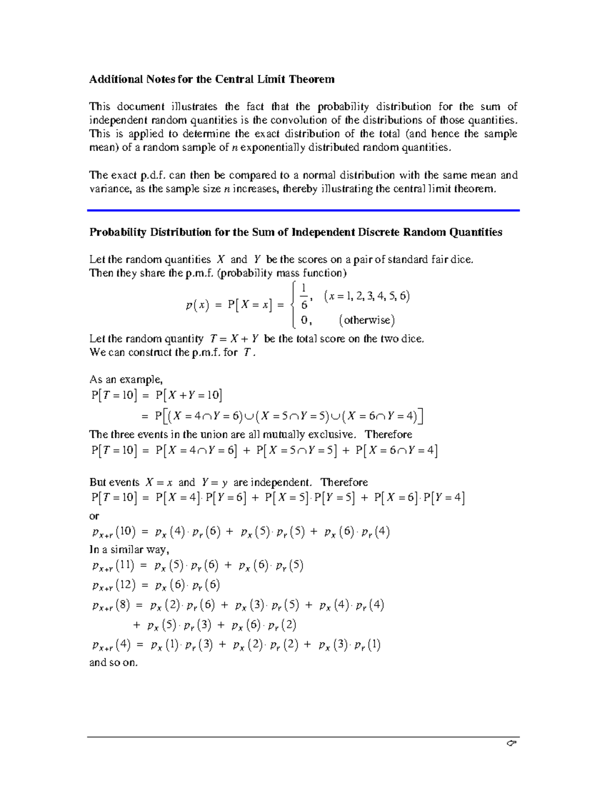 Summary - Probability distribution for the sum of independent discrete ...