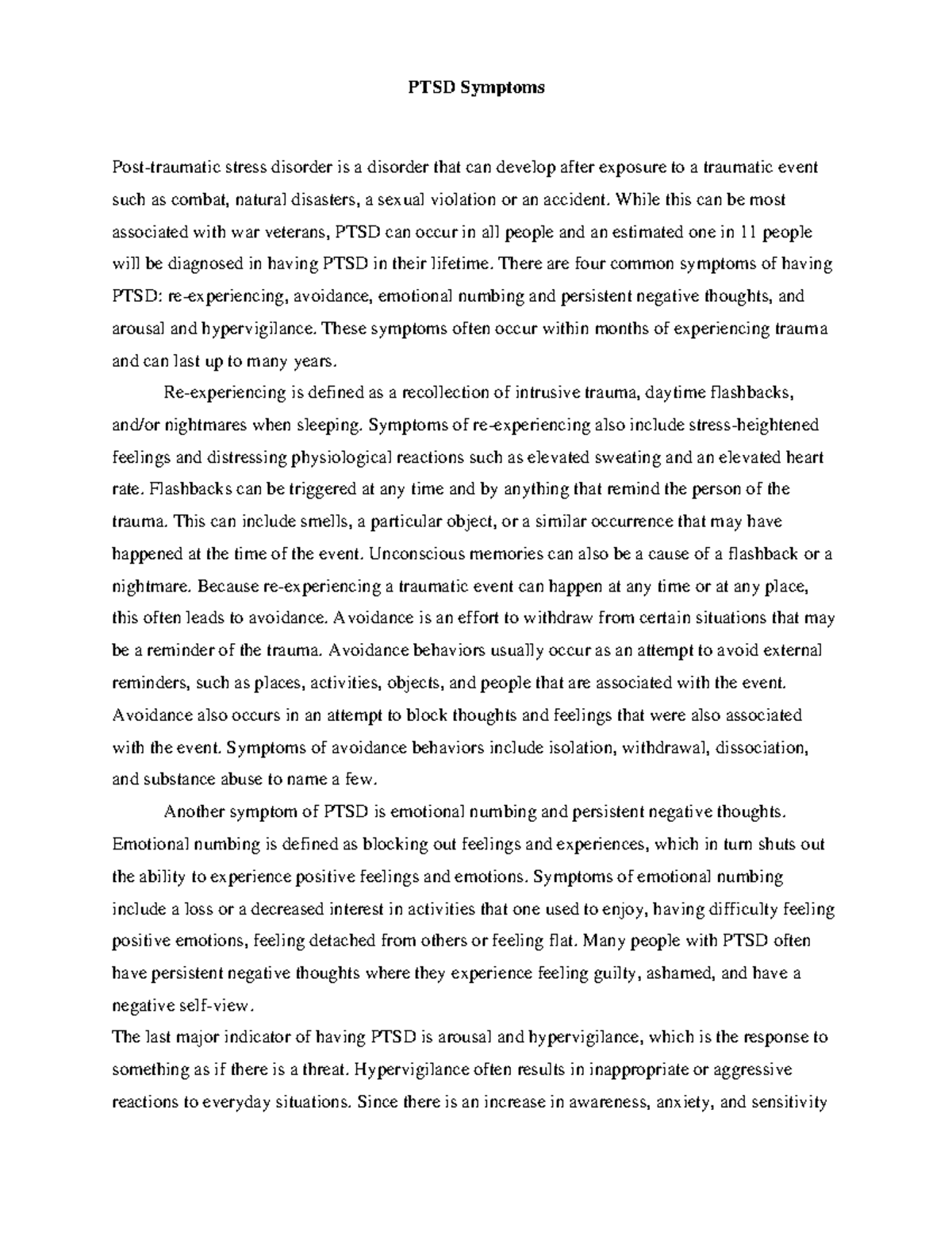 Ptsd - Study guide for final exams. These are a series of detailed ...