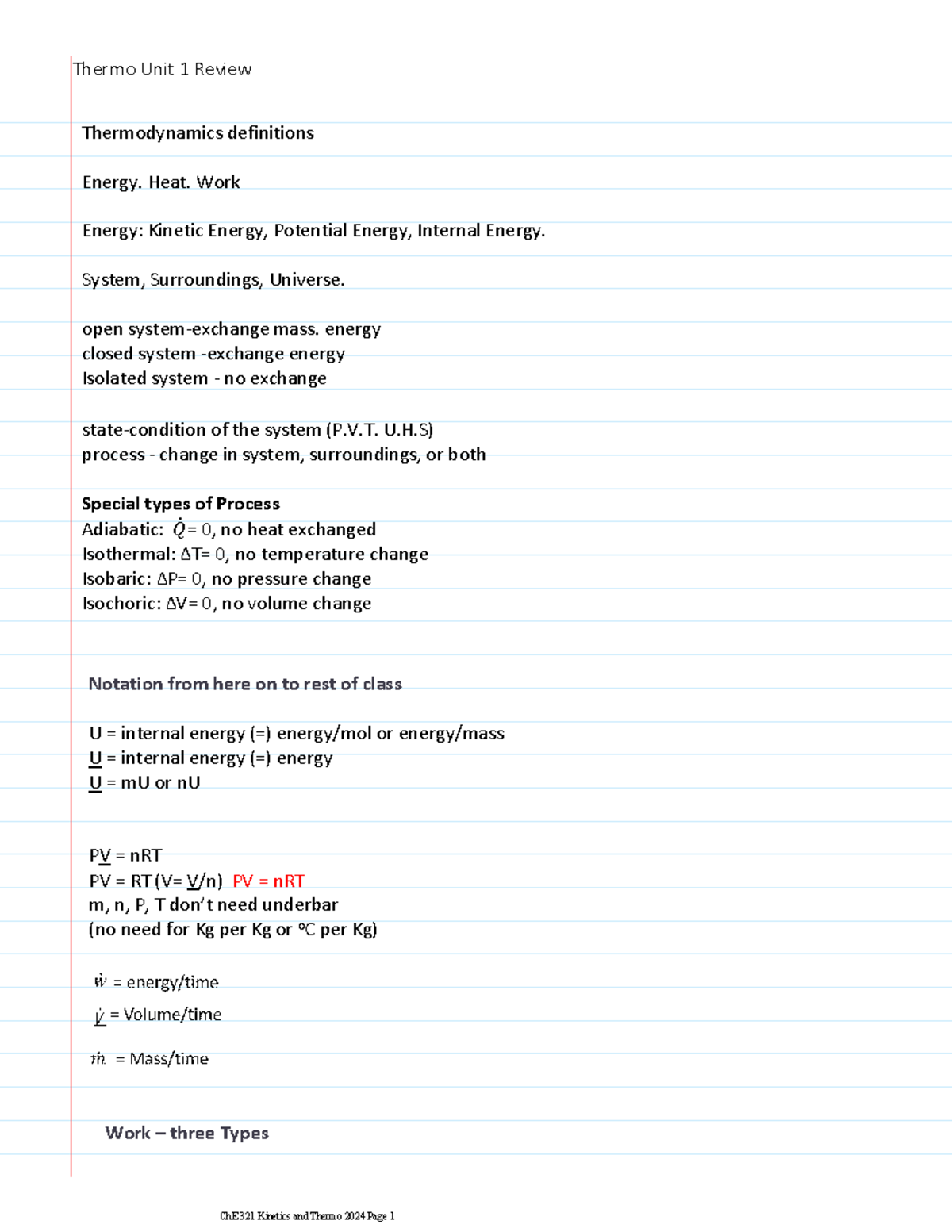 Thermo Unit 1 Review - Thermodynamics definitions Energy. Heat. Work ...