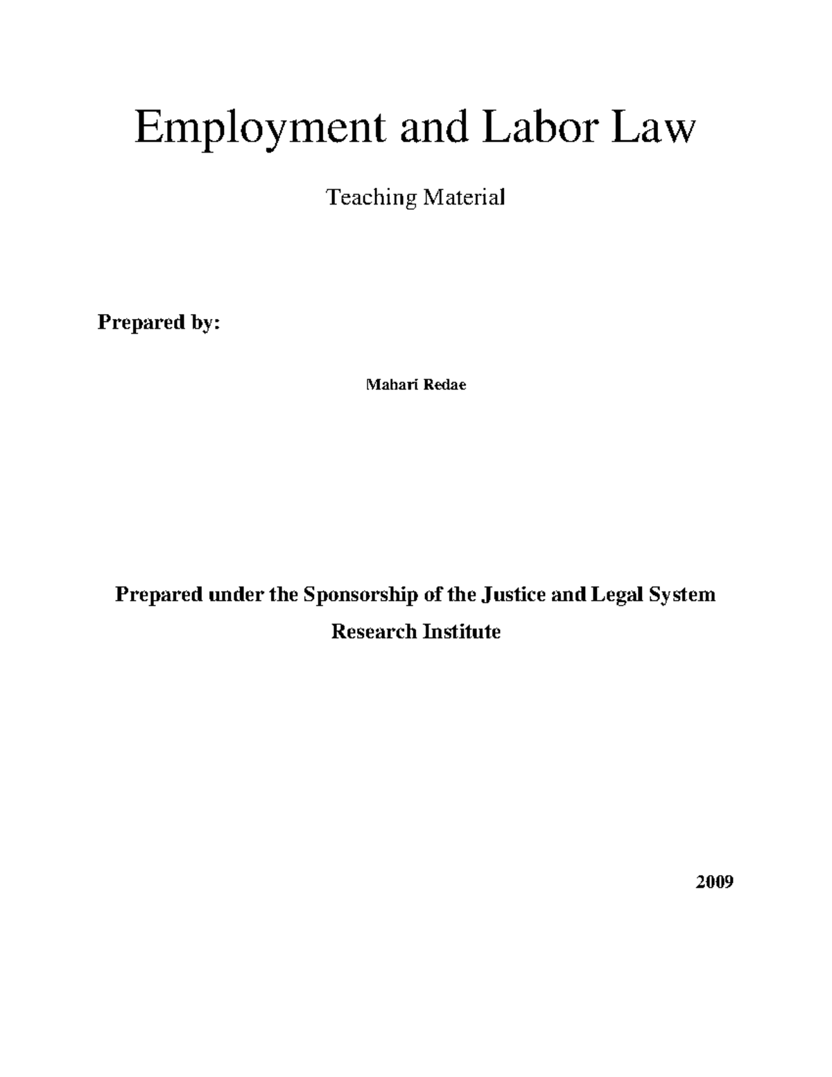Employement-and-labour-law T - Employment and Labor Law Teaching ...