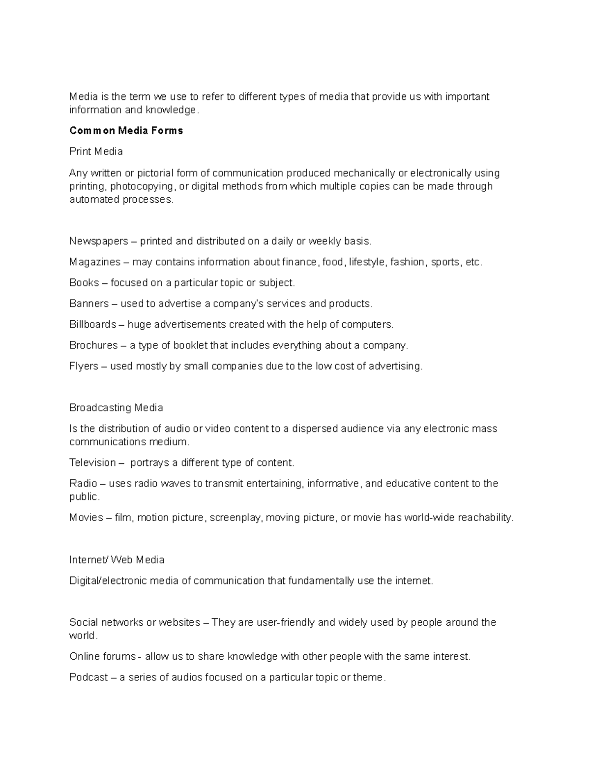 Media For Visual Aids - Media is the term we use to refer to different ...
