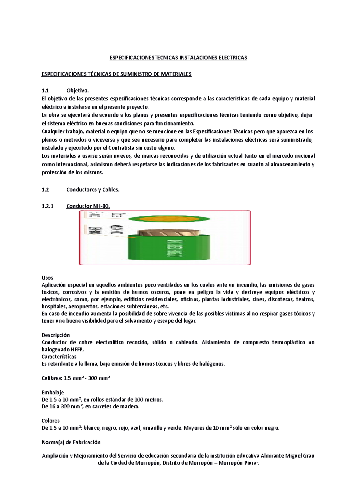Especificaciones Tecnicas I. Electricas - ESPECIFICACIONESTECNICAS INSTALACIONES ELECTRICAS ...
