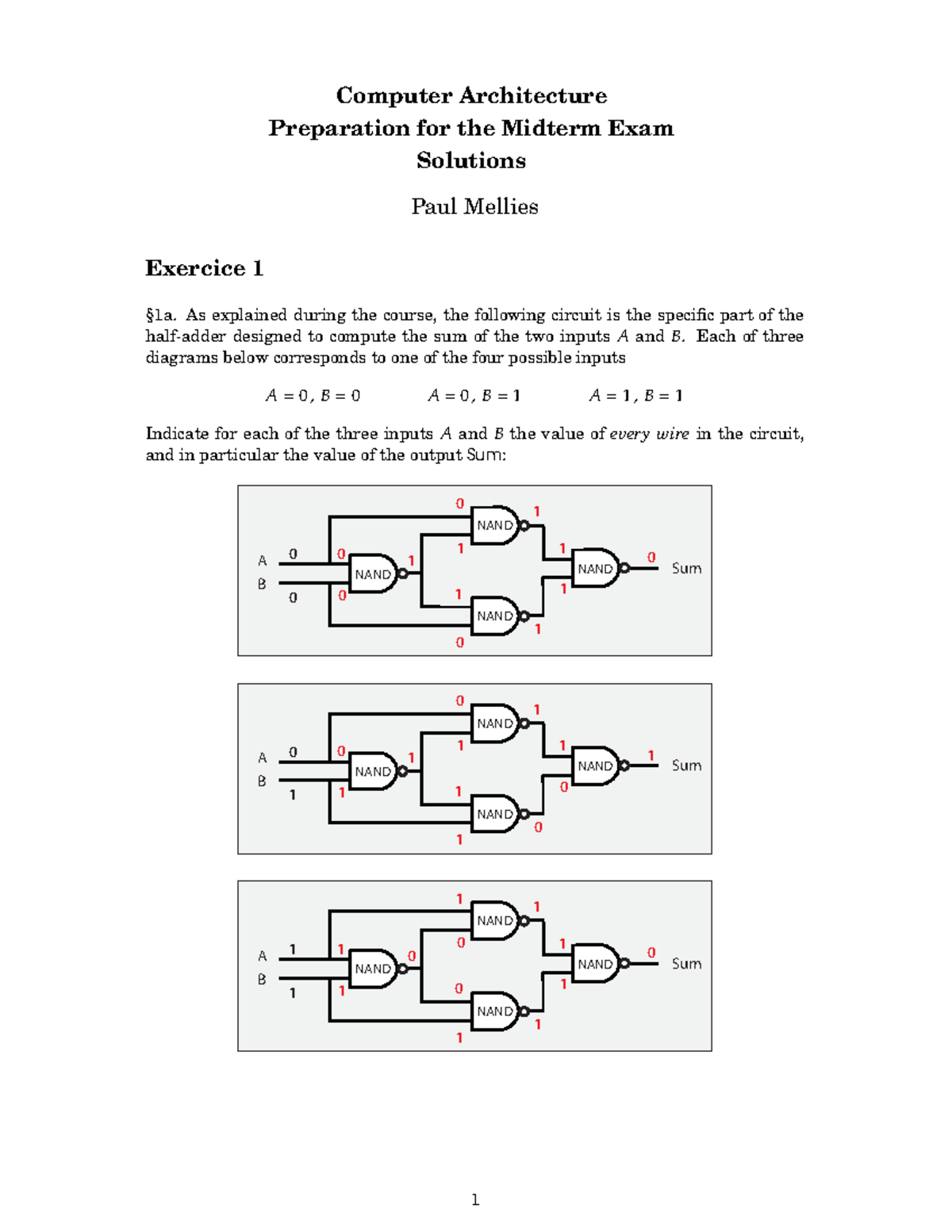 Preparation for the midterm exam solutions - Computer Architecture Preparation for the Midterm ...