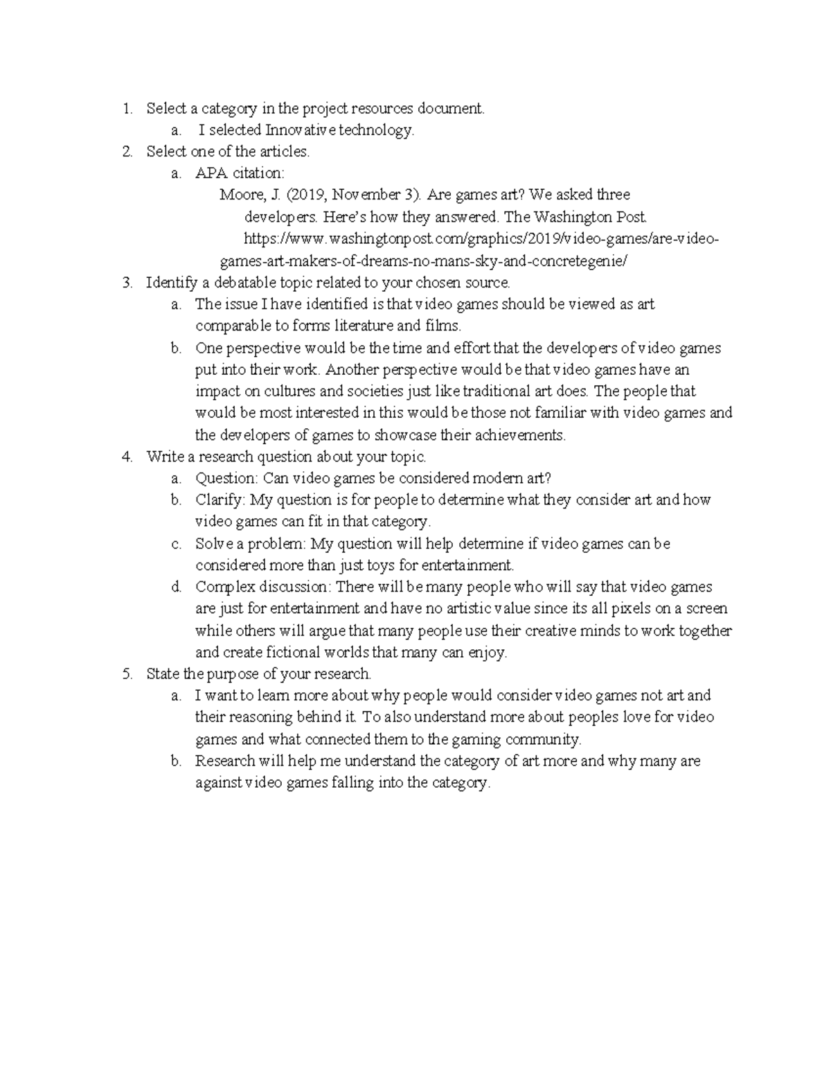 ENG 190 Module 1 - Select a category in the project resources document ...