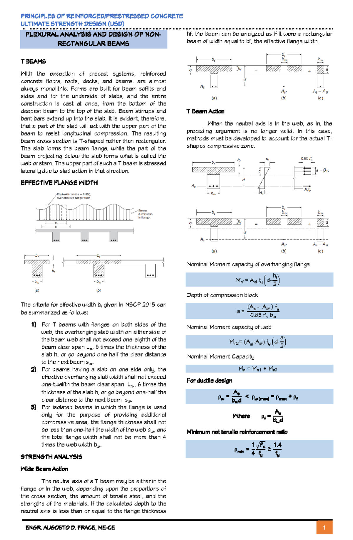 RCD Lecture Note 4 USD of Non Rectangular Beams pdf - PRINCIPLES OF ...