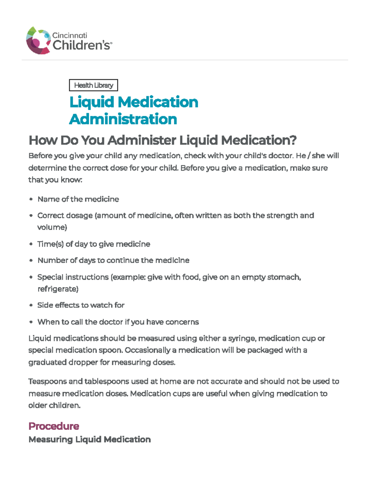 4-Liquid Medication Administration - He she will determine the correct ...