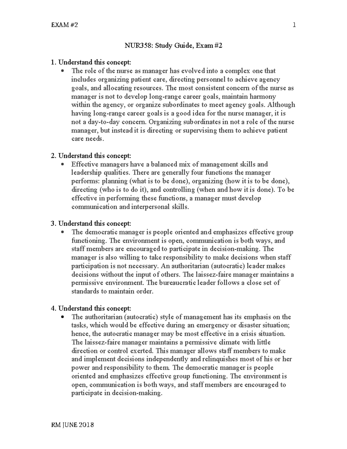 NUR358 Week 7 Exam 2 Study Guide - NUR358: Study Guide, Exam 1 ...