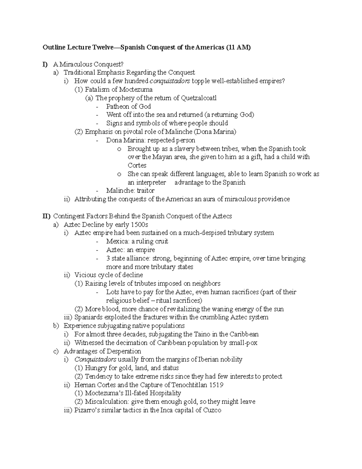 Outline Lecture Twelve—Spanish Conquest of the Americas (11 AM) - Studocu