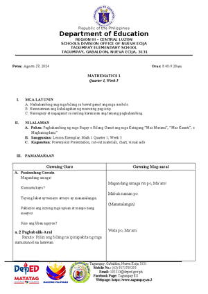 Class Program-Grade 1-Matapat - Republic of the Philippines Department of Education REGION III ...