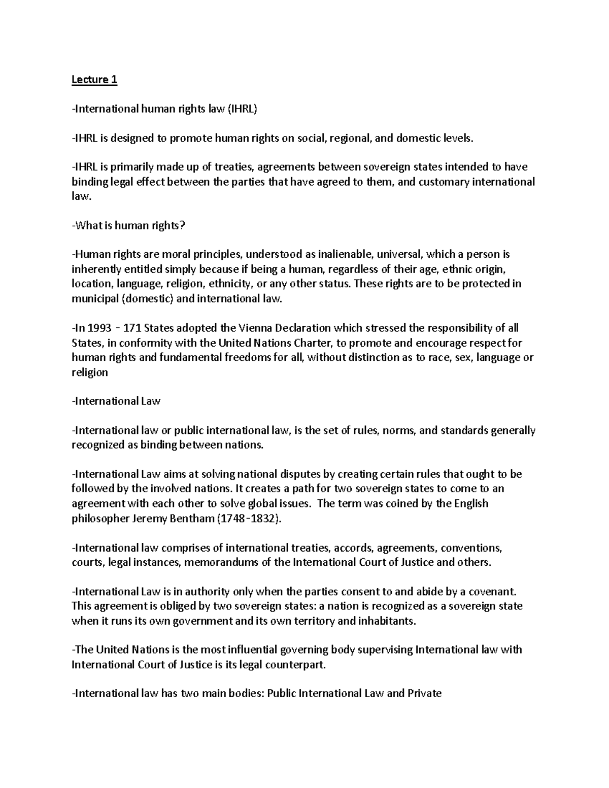 Law 580 - Lecture 1 - Human Rights Law - Lecture 1 International human ...