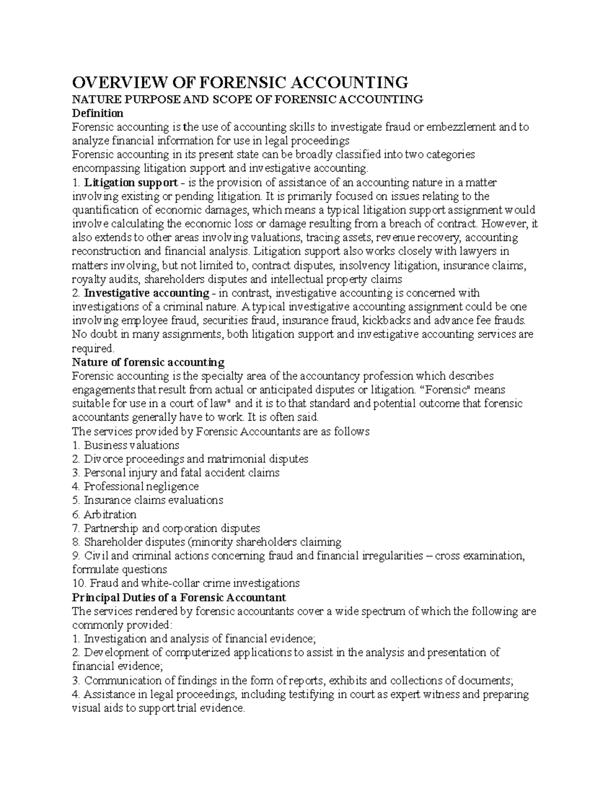 Forensic Accounting - study material for students - OVERVIEW OF ...