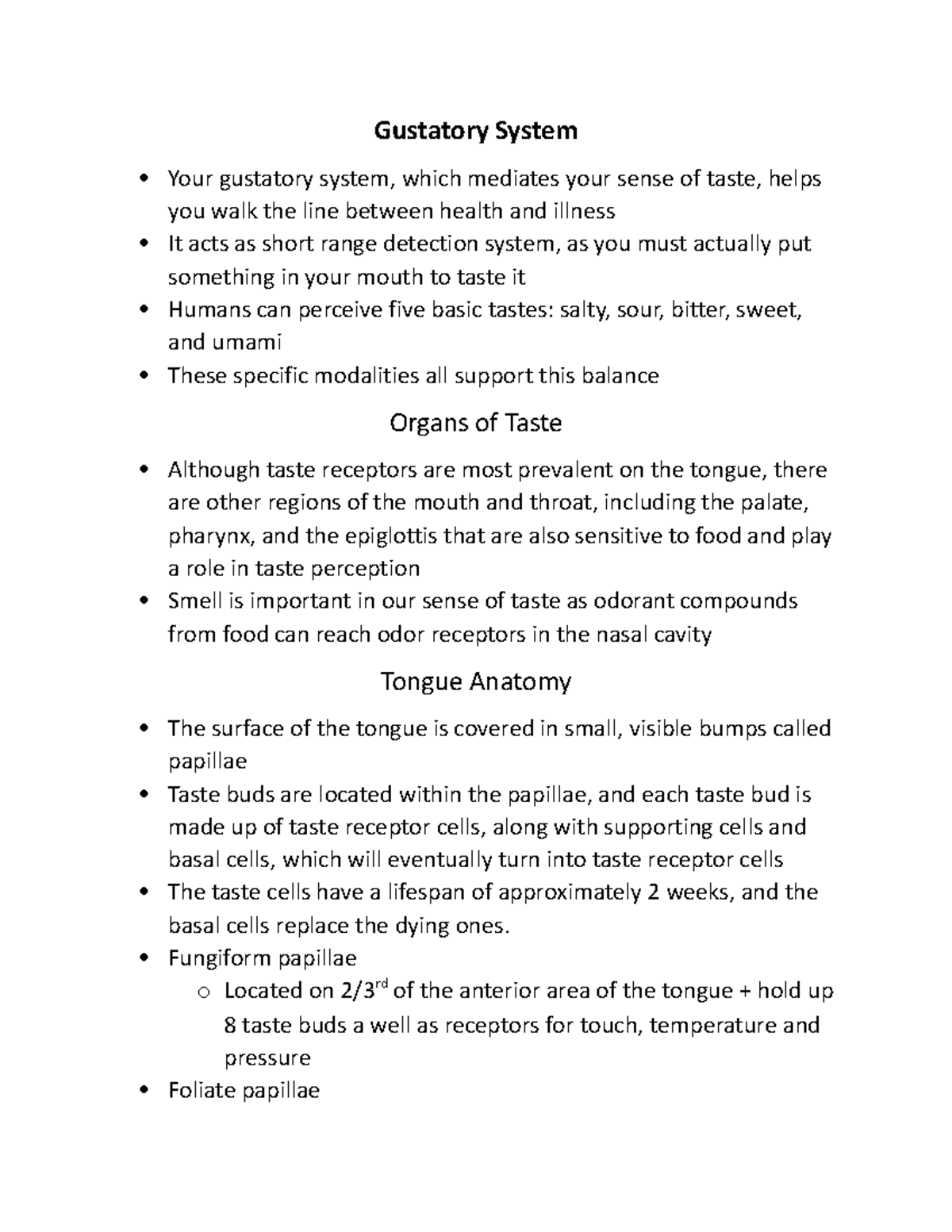 Gustatory System - notes - Gustatory System Your gustatory system ...