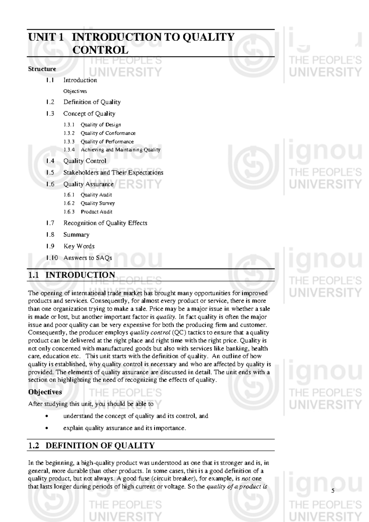 Unit-1 - Introduction to UNIT 1 INTRODUCTION TO QUALITY Quality Control ...