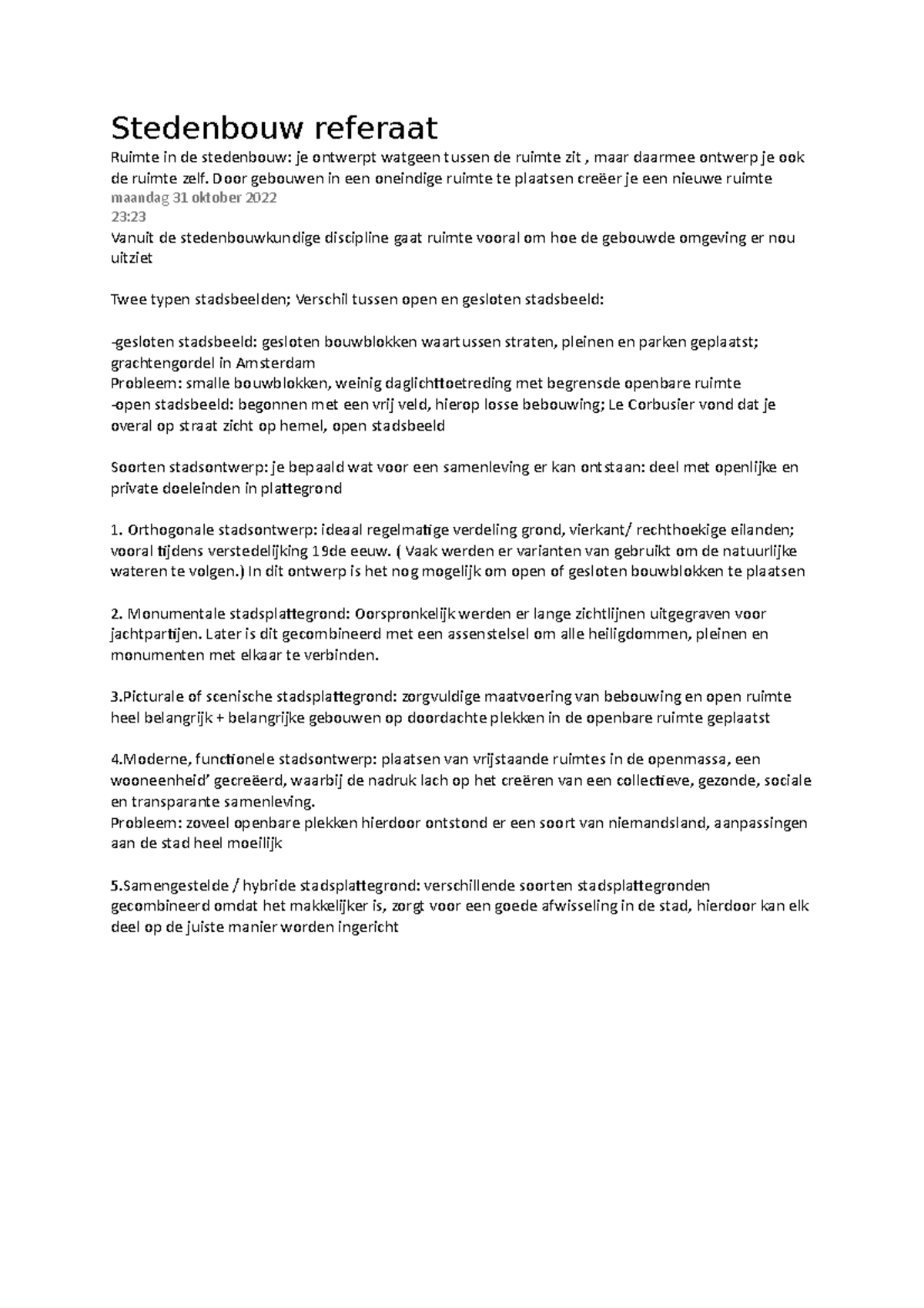 Stedenbouw referaat-samenvatting - Stedenbouw referaat Ruimte in de ...