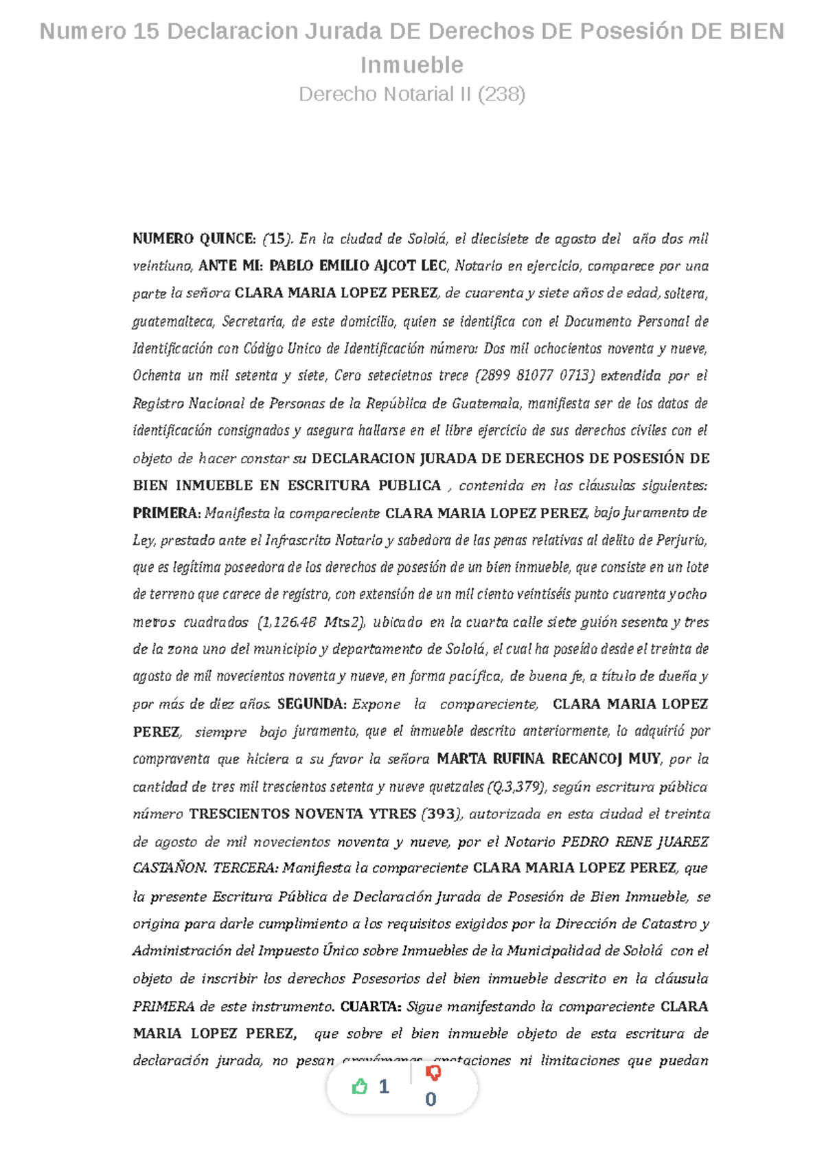 Numero-15-declaracion-jurada-de-derechos-de-posesion-de-bien-inmueble compress - Numero 15 - Studocu