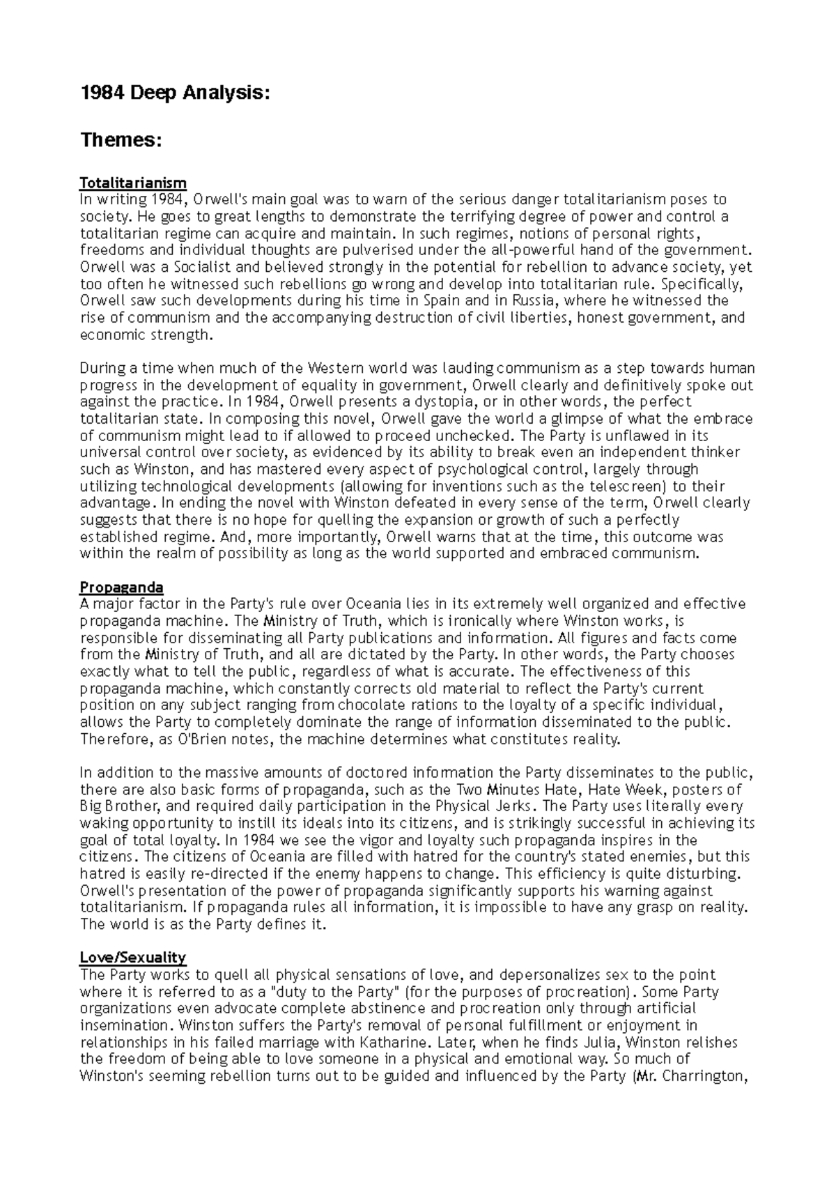 Themes:quotes:symbols and narrative features on 1984 to help with essay ...