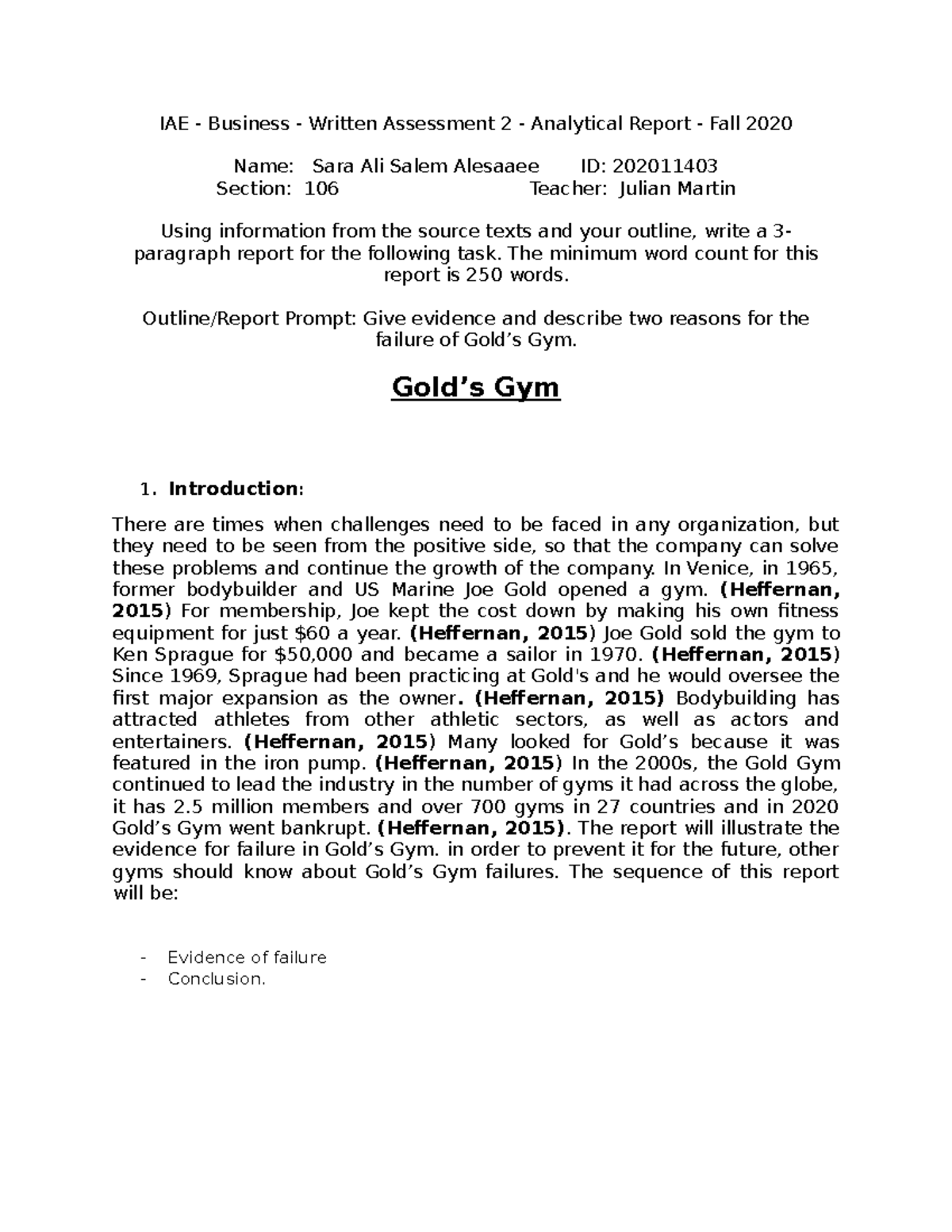 Gold's Gym report copy copy - IAE - Business - Written Assessment 2 ...