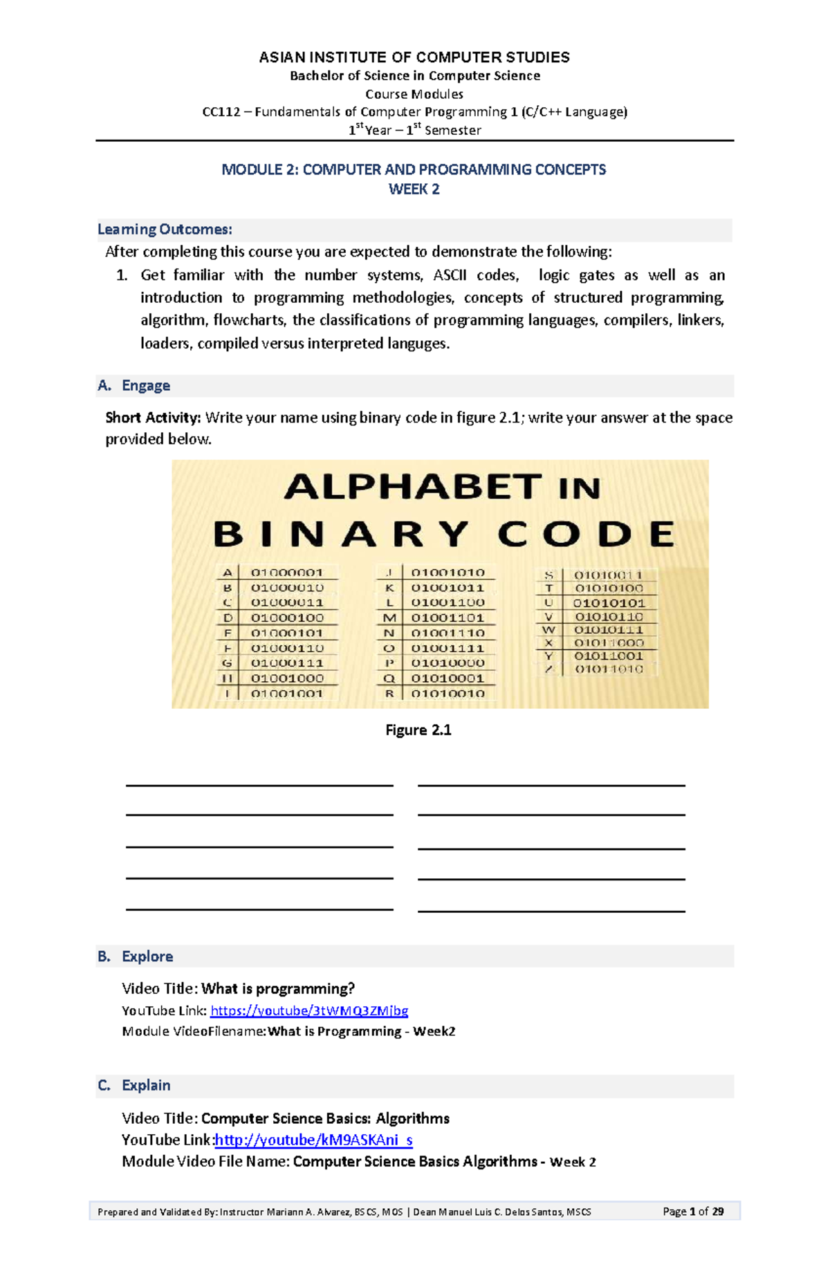 WEEK-2 CM MDL CC112 - reviewer - ASIAN INSTITUTE OF COMPUTER STUDIES Bachelor of Science in ...
