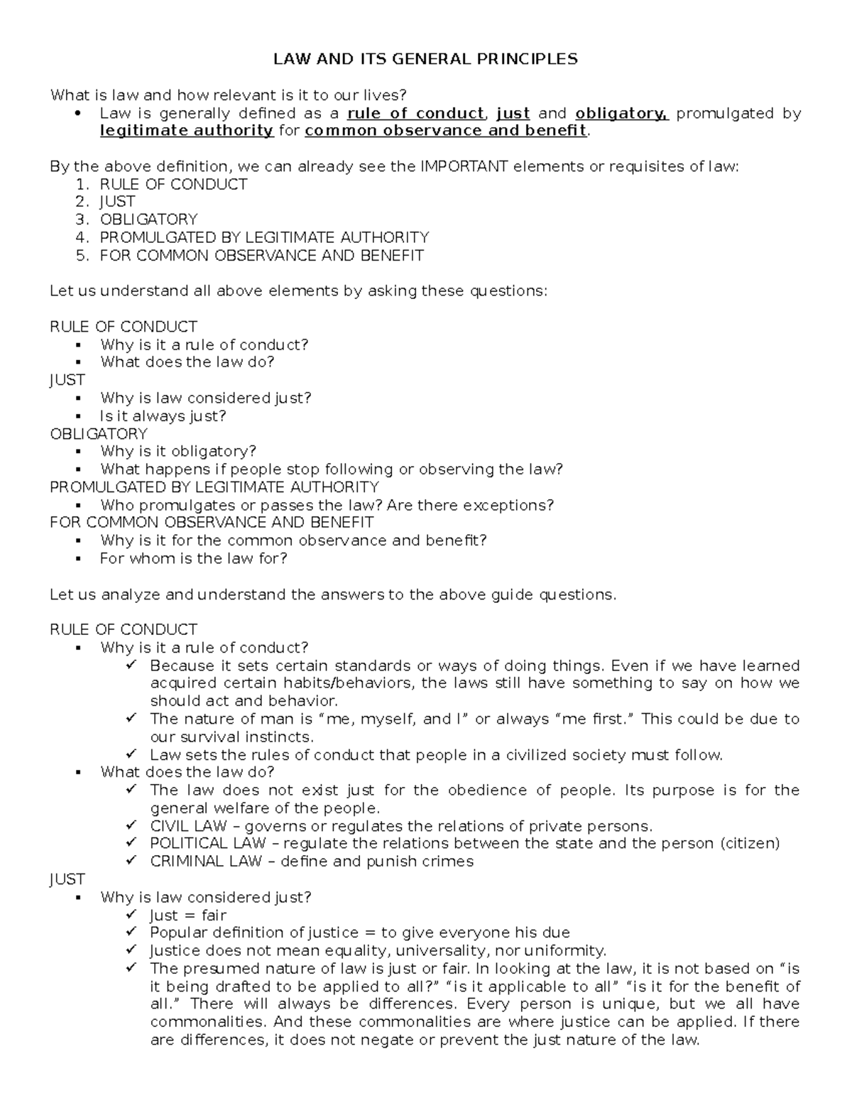LAW AND ITS General Principles for Intro to Law Midterm - LAW AND ITS ...