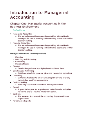 ACCT2230 Formula Summary - Managerial Accounting Formula Summary ...