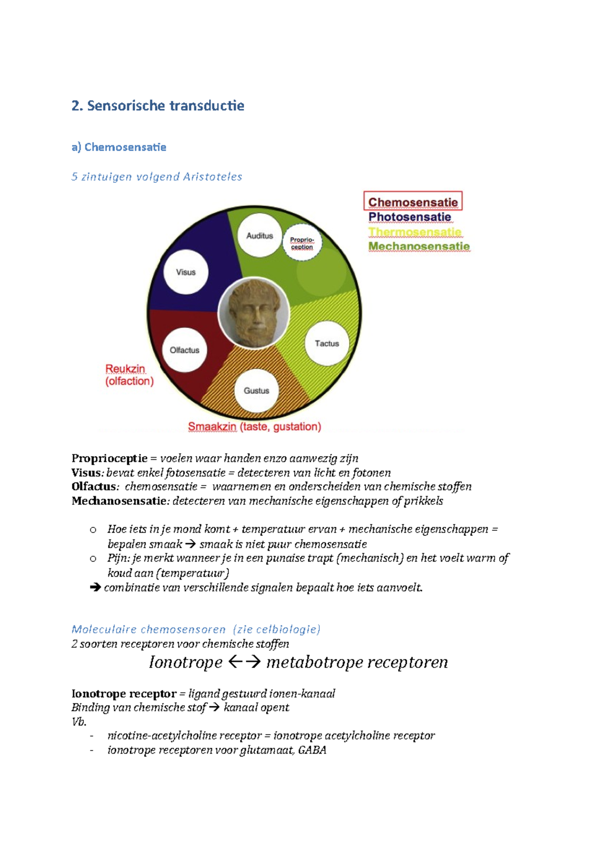 Samenvatting zintuigen Metabolisme en metabole regeling - 2 ...