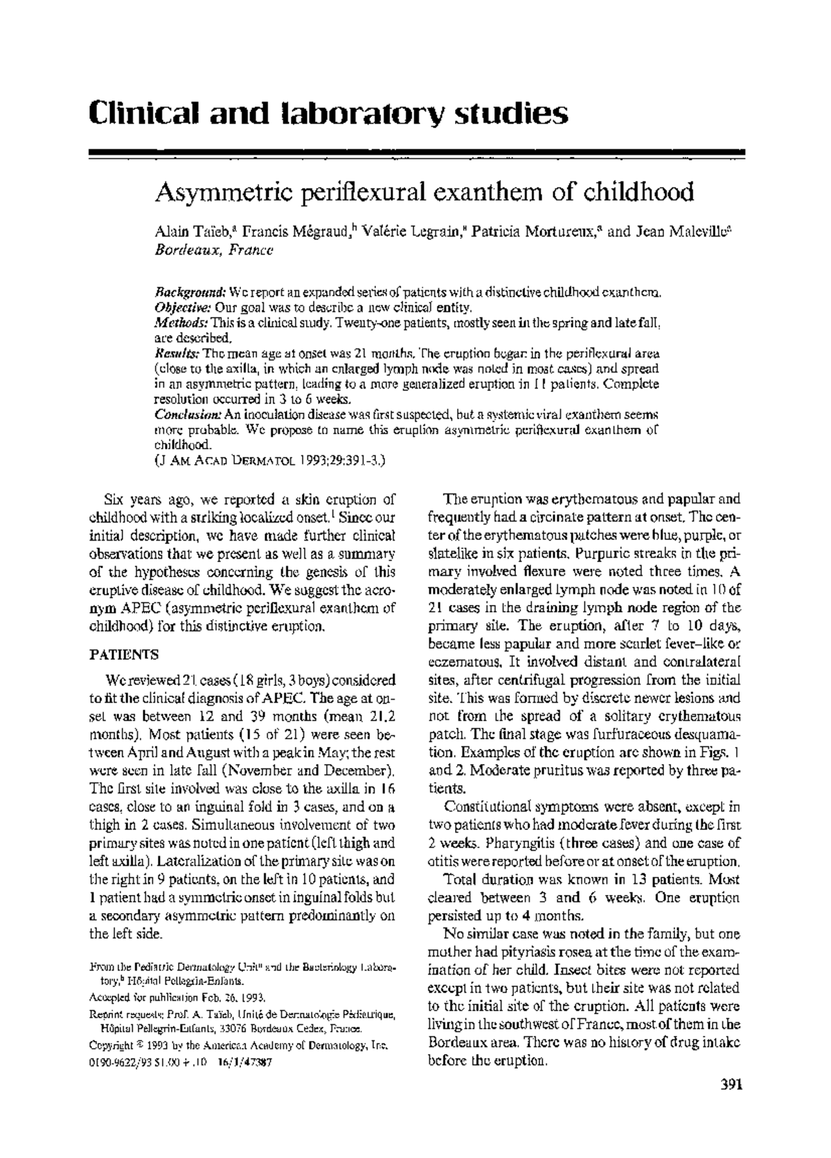 Article - Clinical and laboratory studies Asymmetric periflexural ...