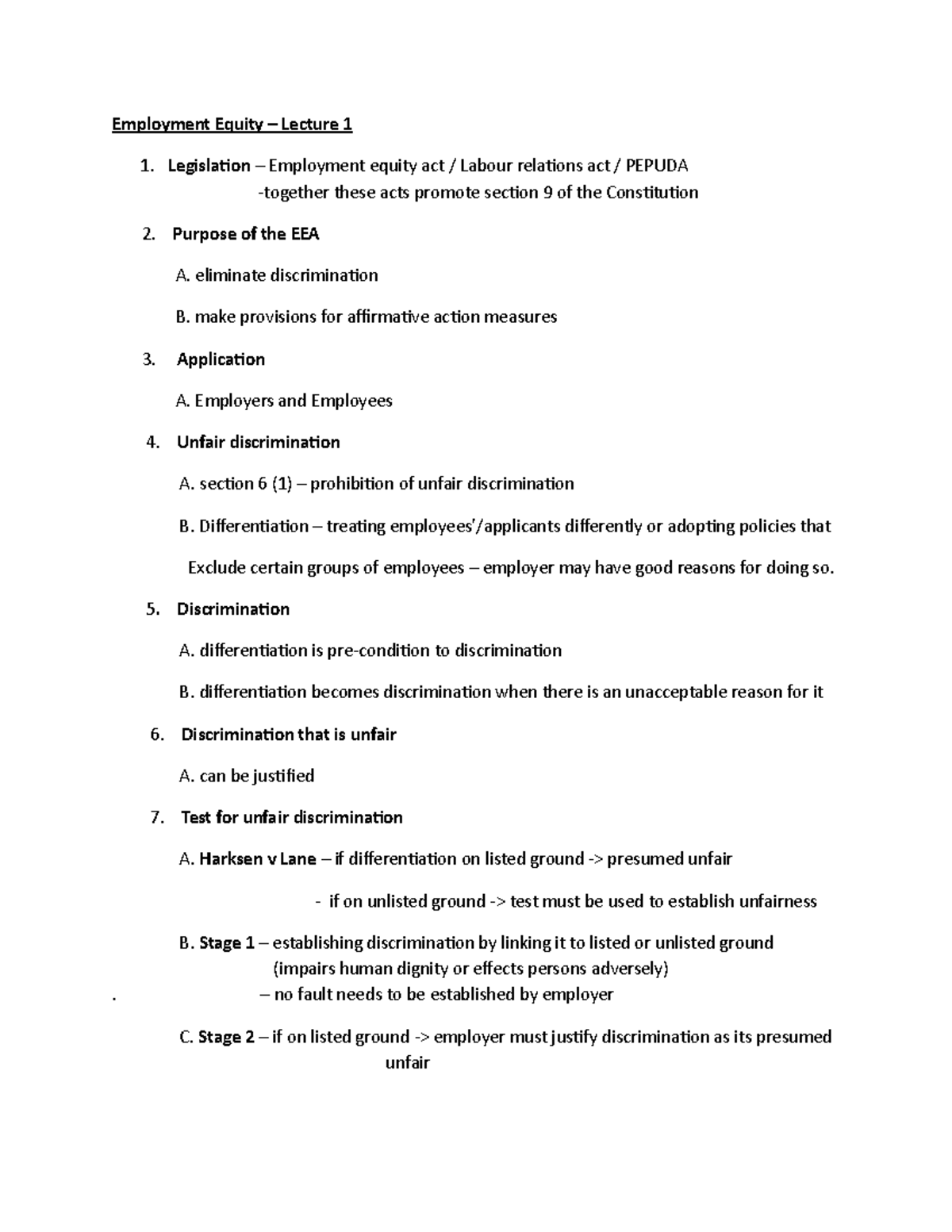 Employment equity act lecture 1 - Employment Equity – Lecture 1 1 ...