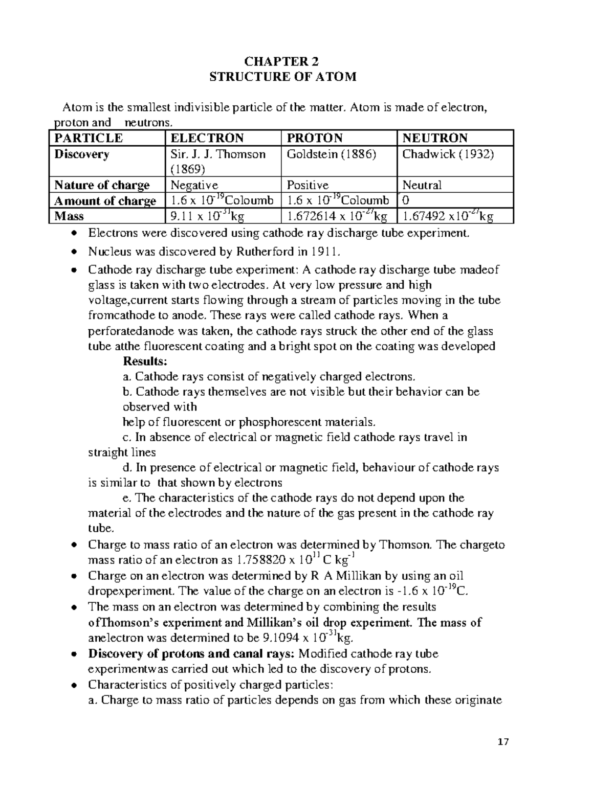 11 chemistry notes ch02 Structure of Atom - CHAPTER 2 STRUCTURE OF ATOM ...