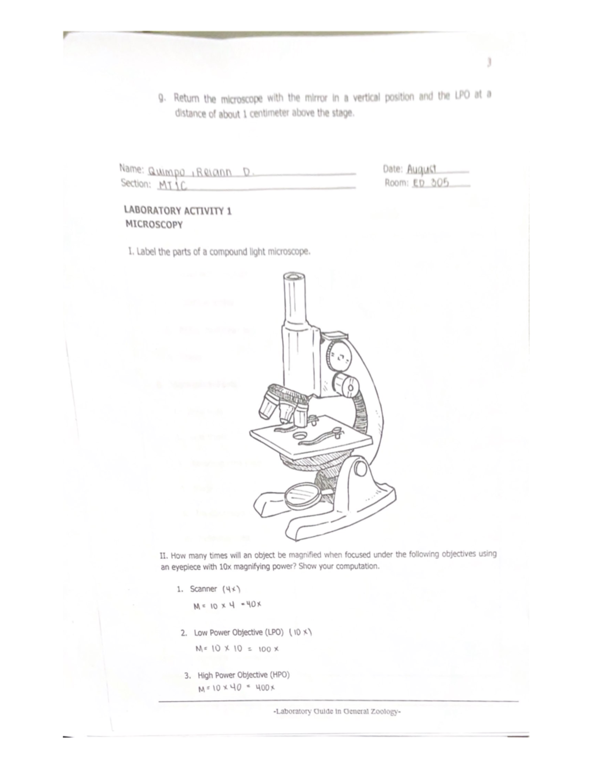 G - asfjwbejr - g. Return the microscope with the mirror in a vertical ...