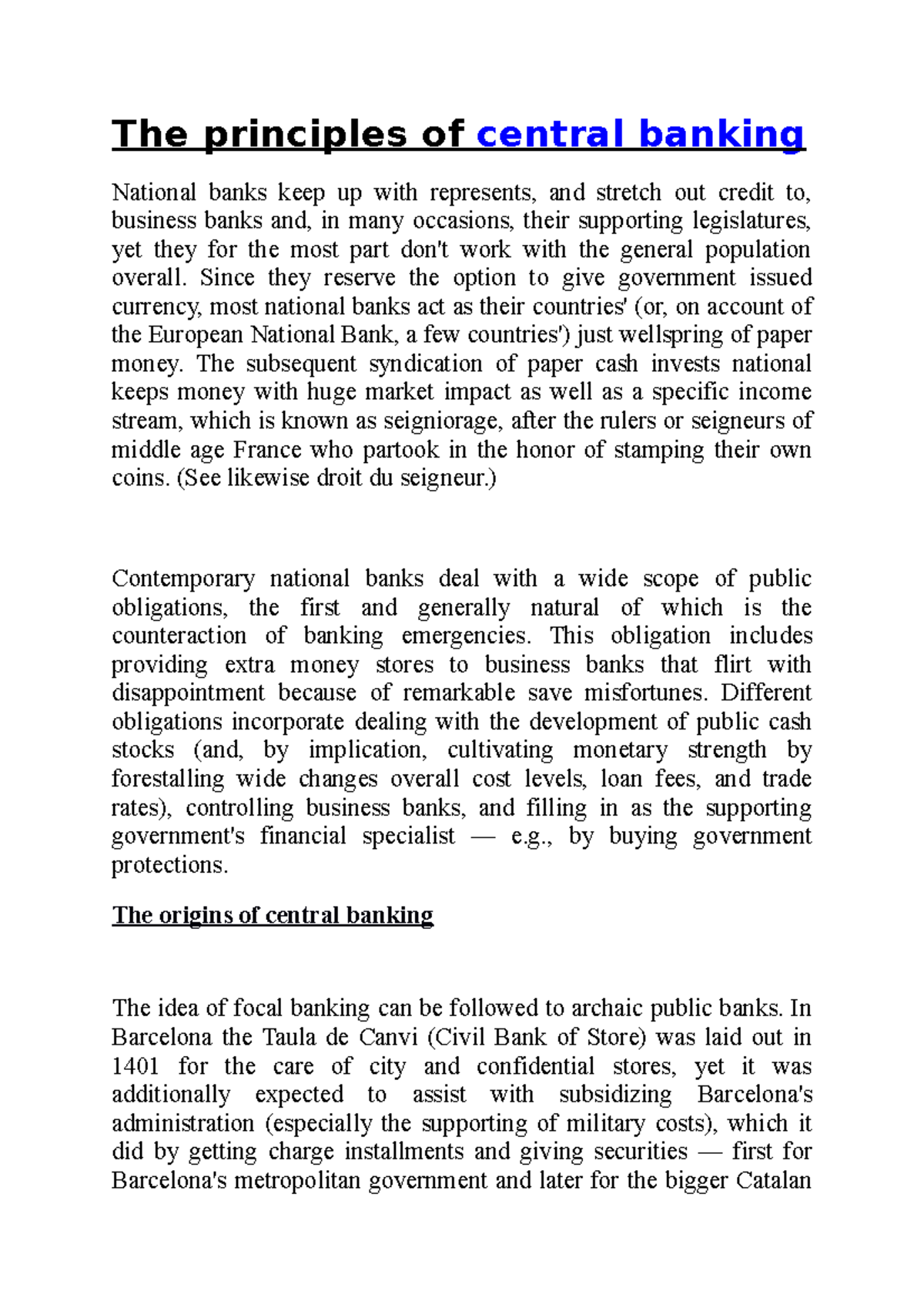 The principles of central banking - The principles of central banking ...