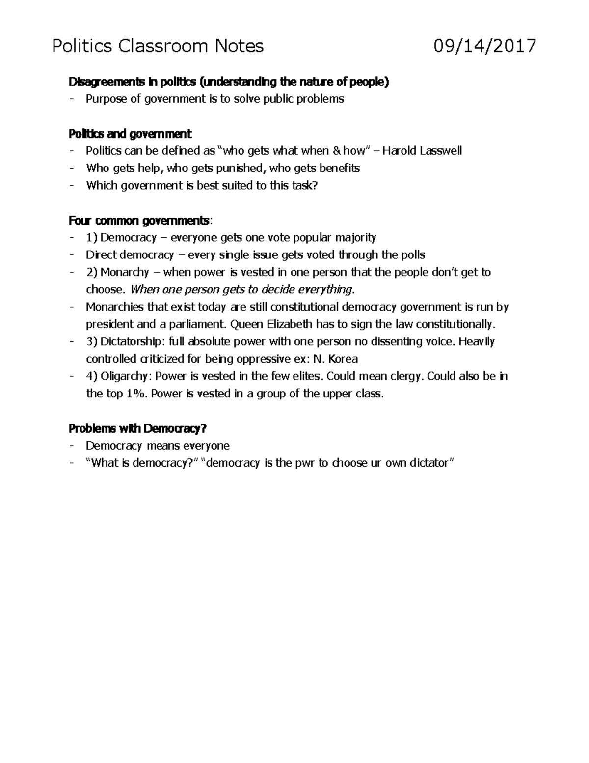 POLS 8*30*17 & 9*6*17 - Political Science Lecture Notes - Politics ...