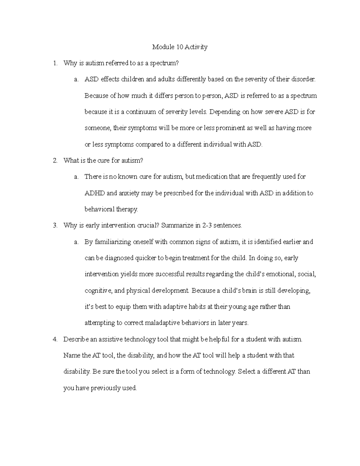Module 10 Activity - Module 10 Activity Why is autism referred to as a ...