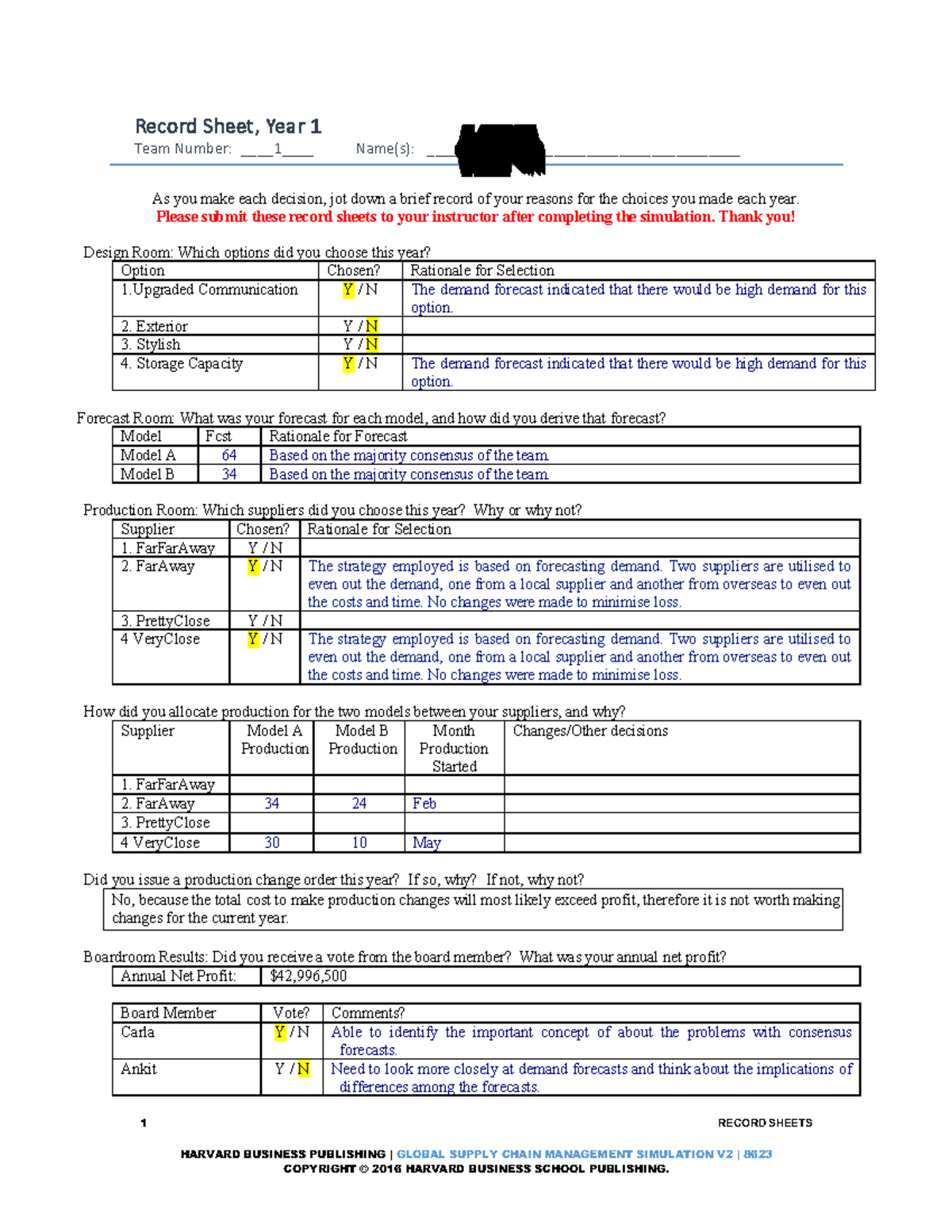 Record Sheet - 1 RECORD SHEETS HARVARD BUSINESS PUBLISHING | GLOBAL ...