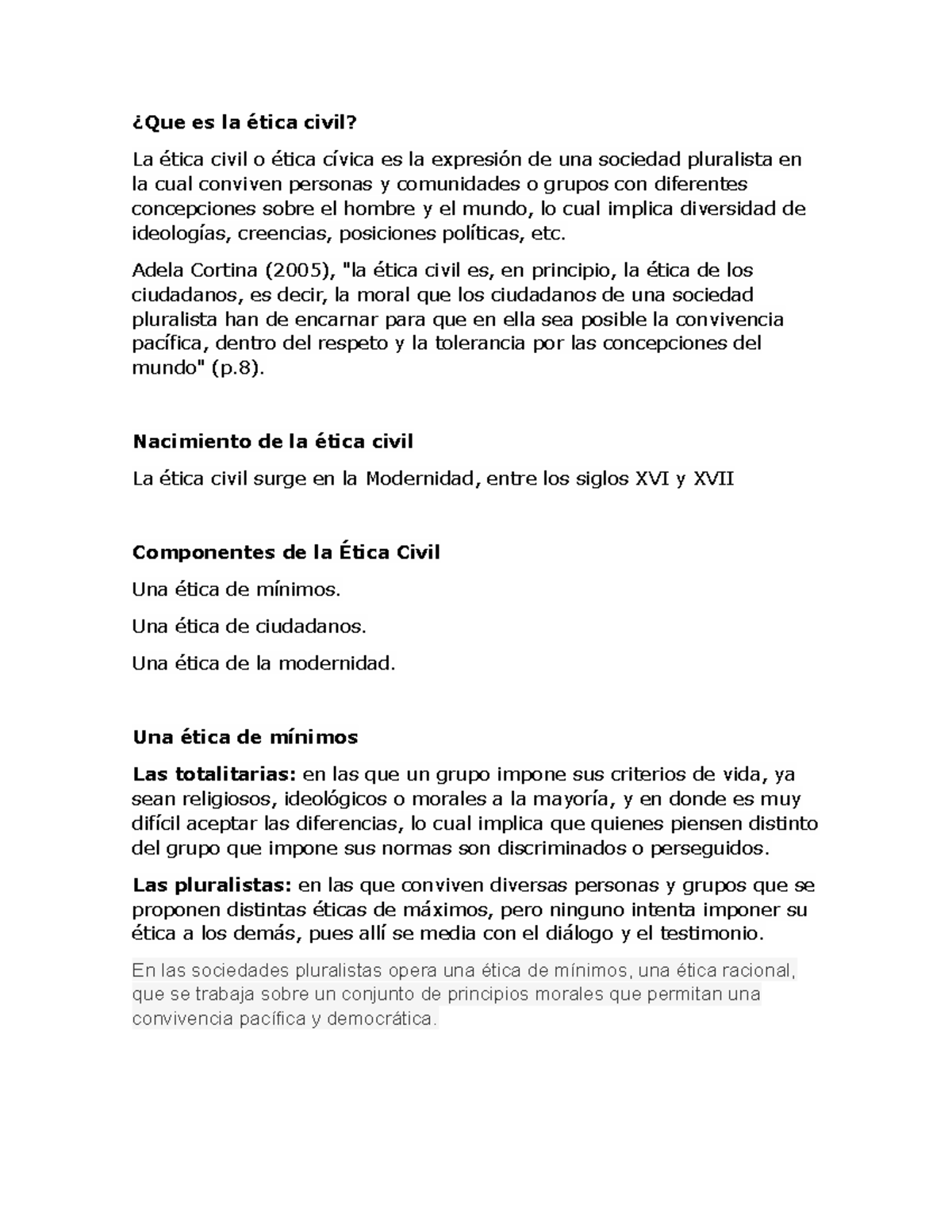 Borrador MAPA Etica Civil - ¿Que es la ética civil? La ética civil o ...