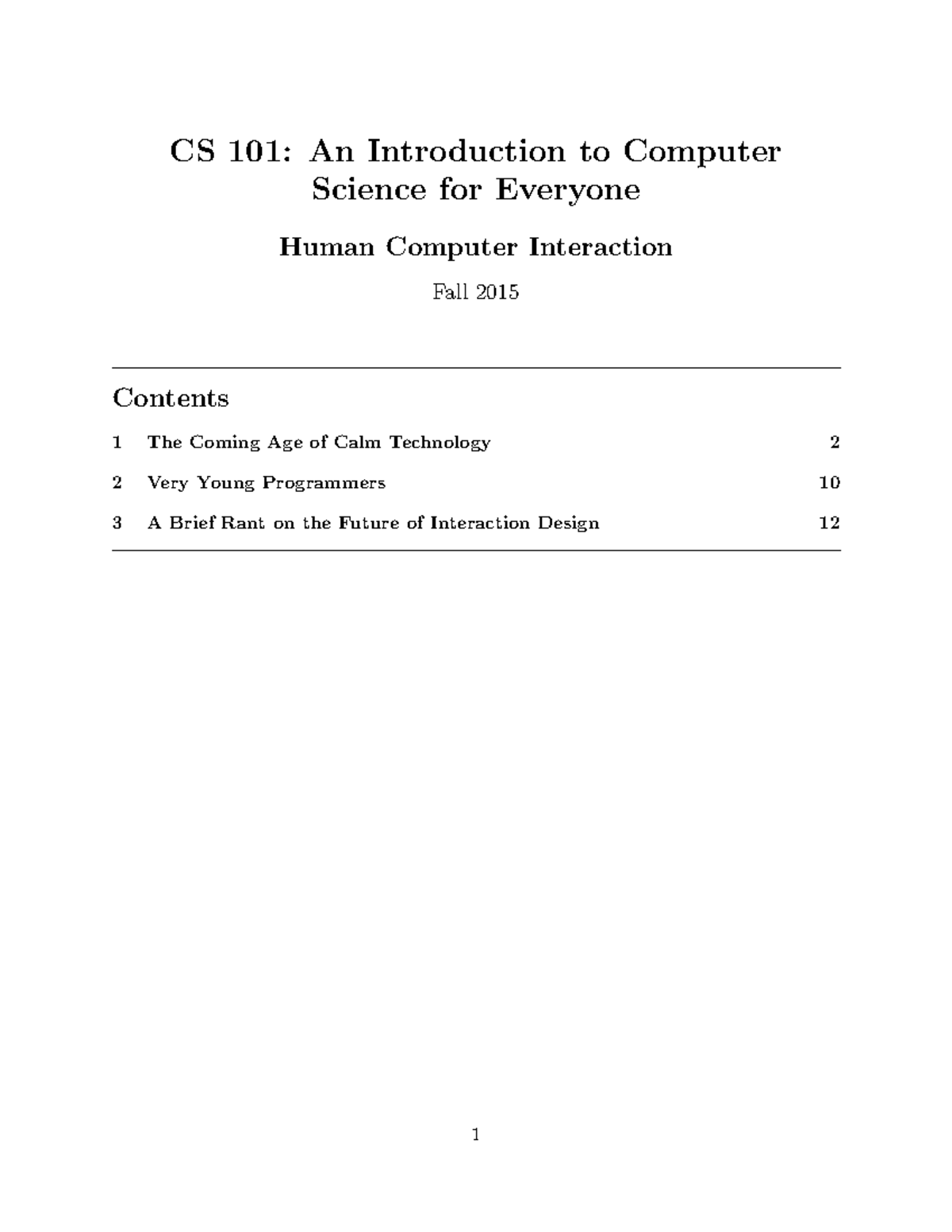 Human Computer Interaction - CS 101: An Introduction to Computer Science for Everyone Human ...