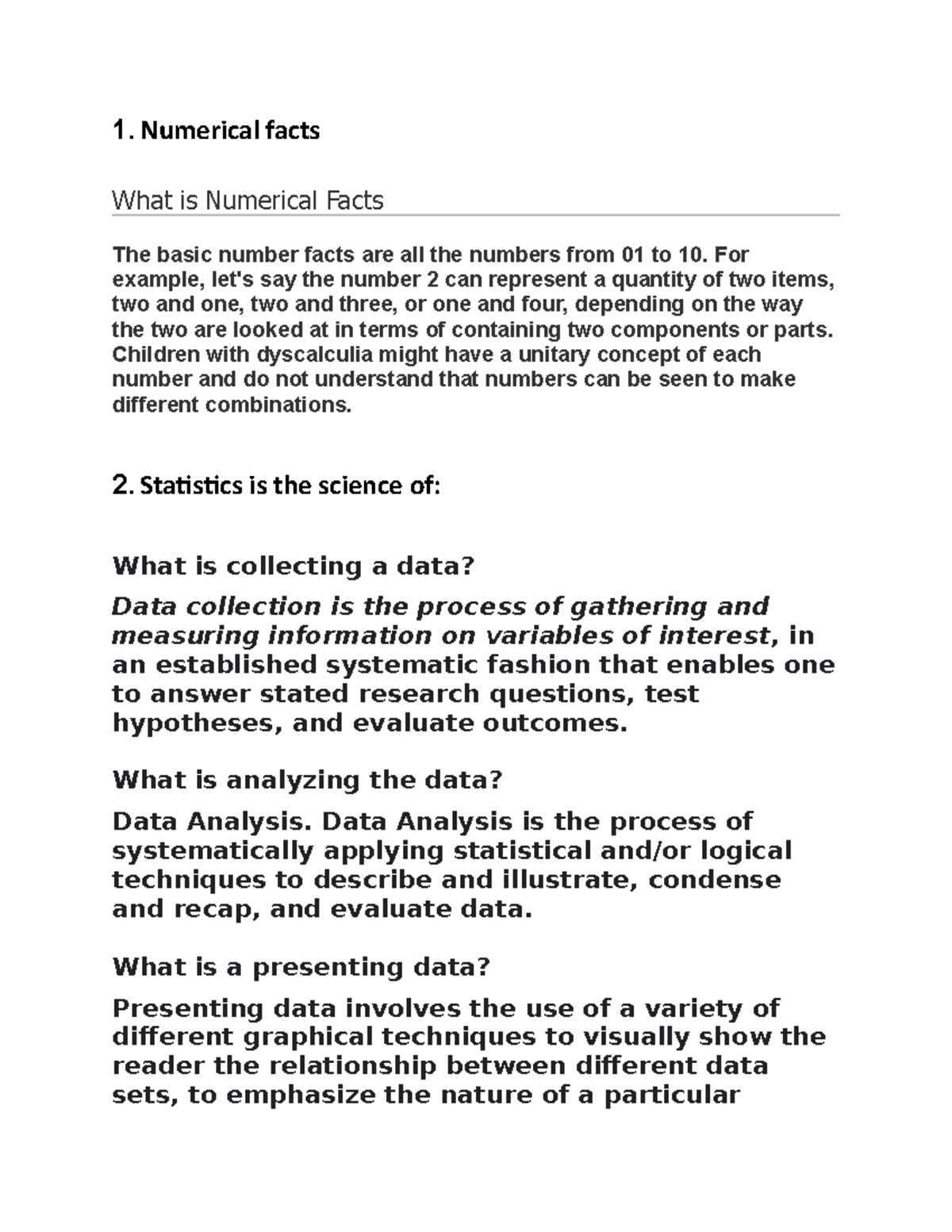 Sec1 - teached by Weidong Chen - 1. Numerical facts What is Numerical ...