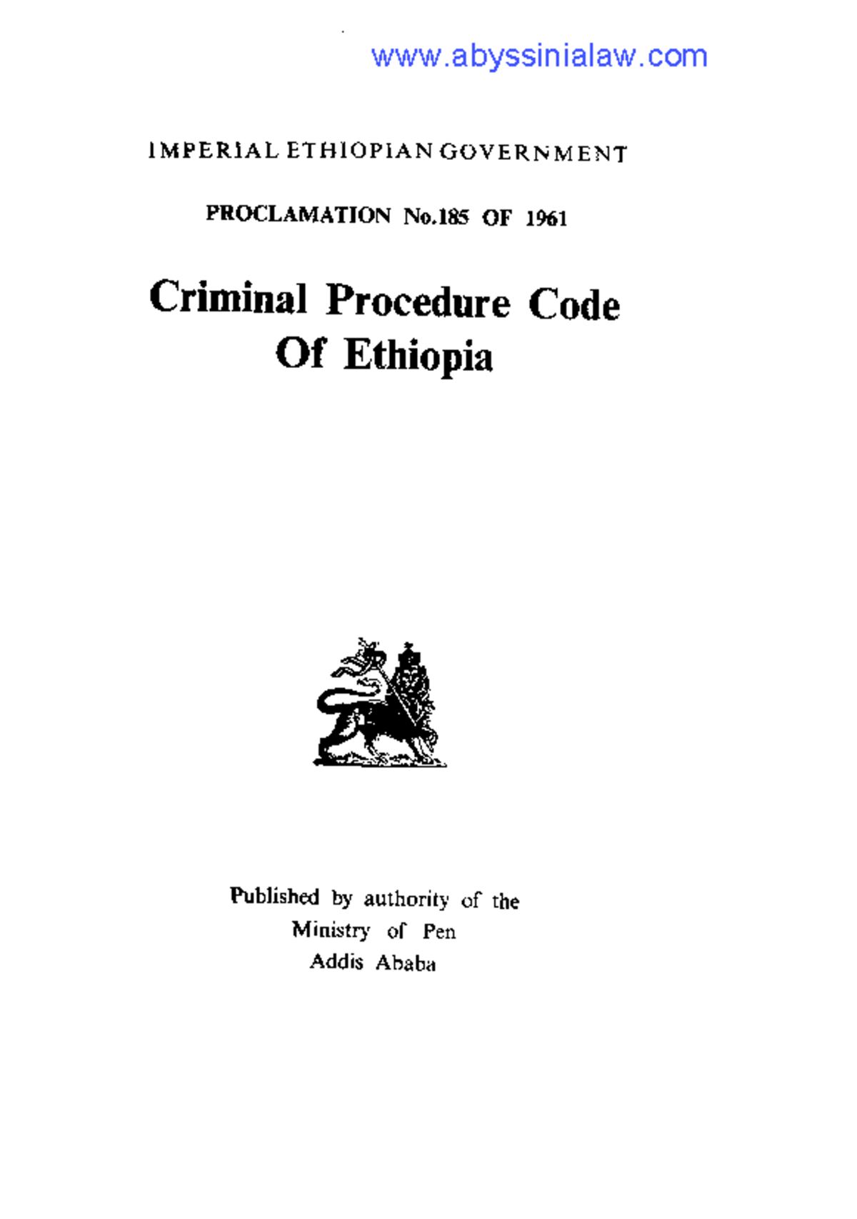 Criminal Procedure Code (English) - IMPERIAL ETHIOPIAN GOVERNMENT ...