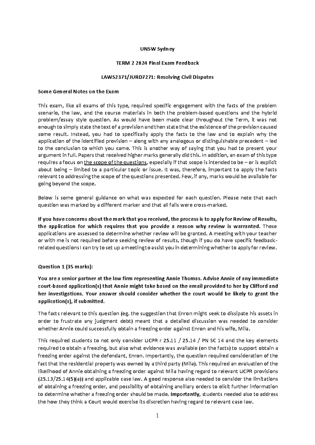 RCD Term 2 2024 Final Exam Feedback - UNSW Sydney TERM 2 2024 Final ...