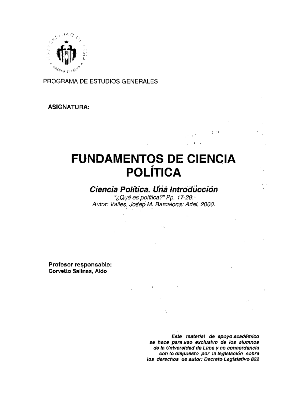 LA POLÍTICA-Joseph Valles - CIENCIA POLÍTICA - Studocu