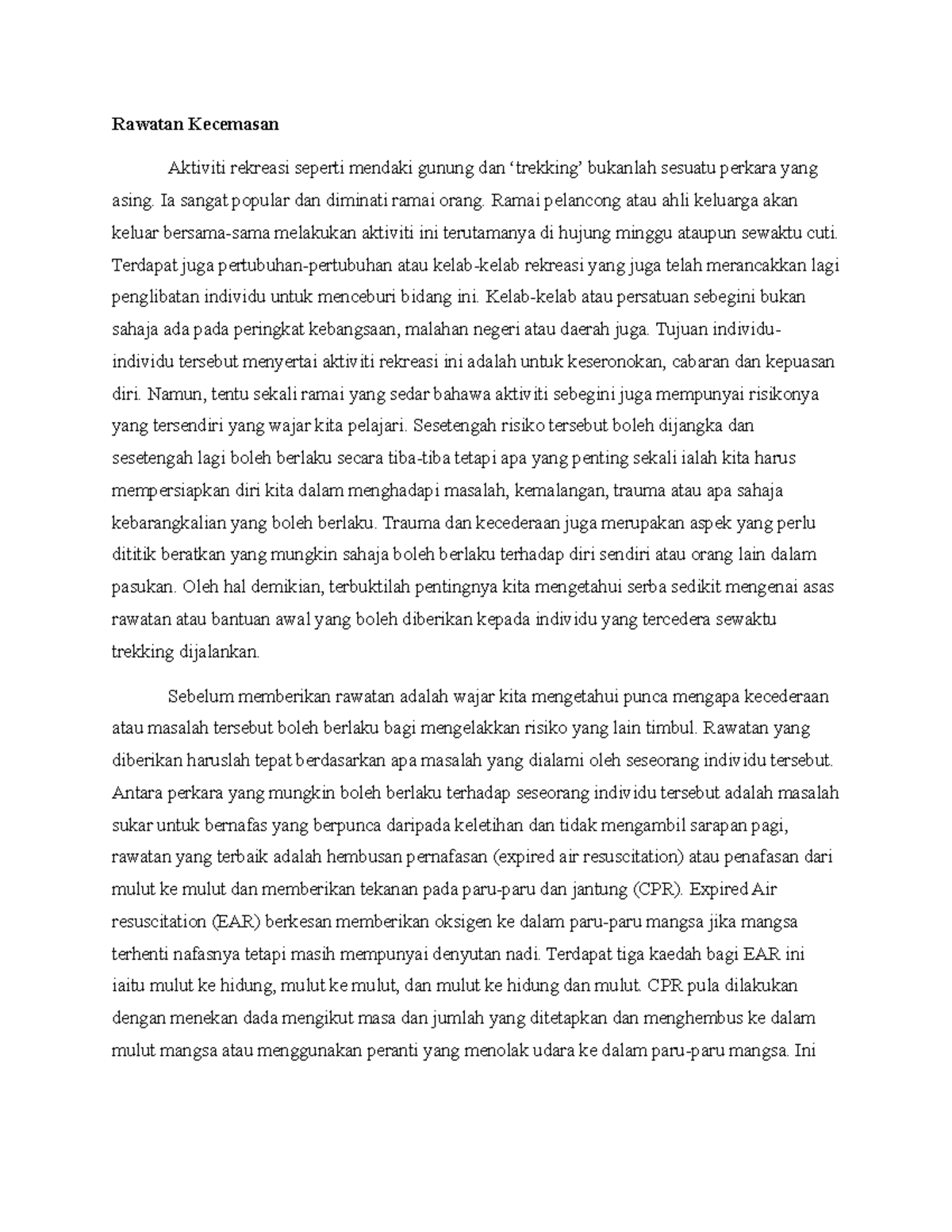 Rawatan Kecemasan (Trekking) - Rawatan Kecemasan Aktiviti rekreasi ...