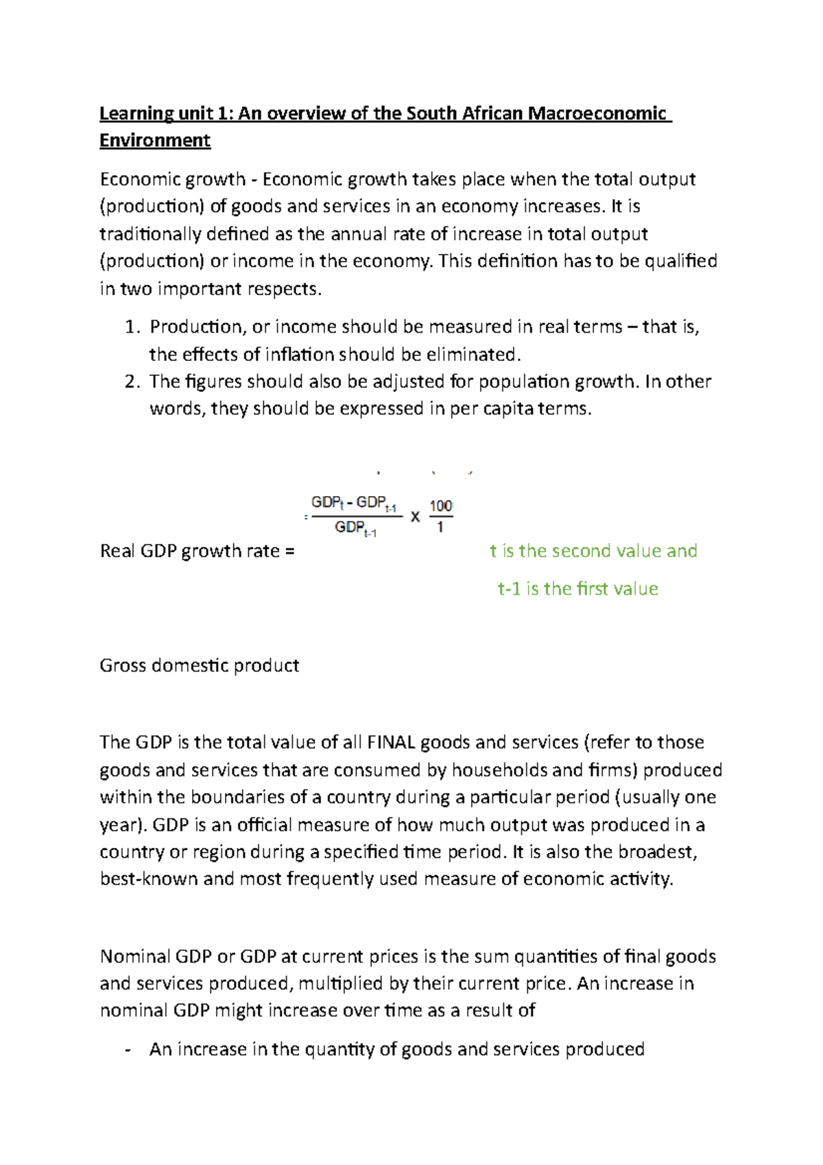 Summaries-and-notes - Notes - Learning unit 1: An overview of the South ...