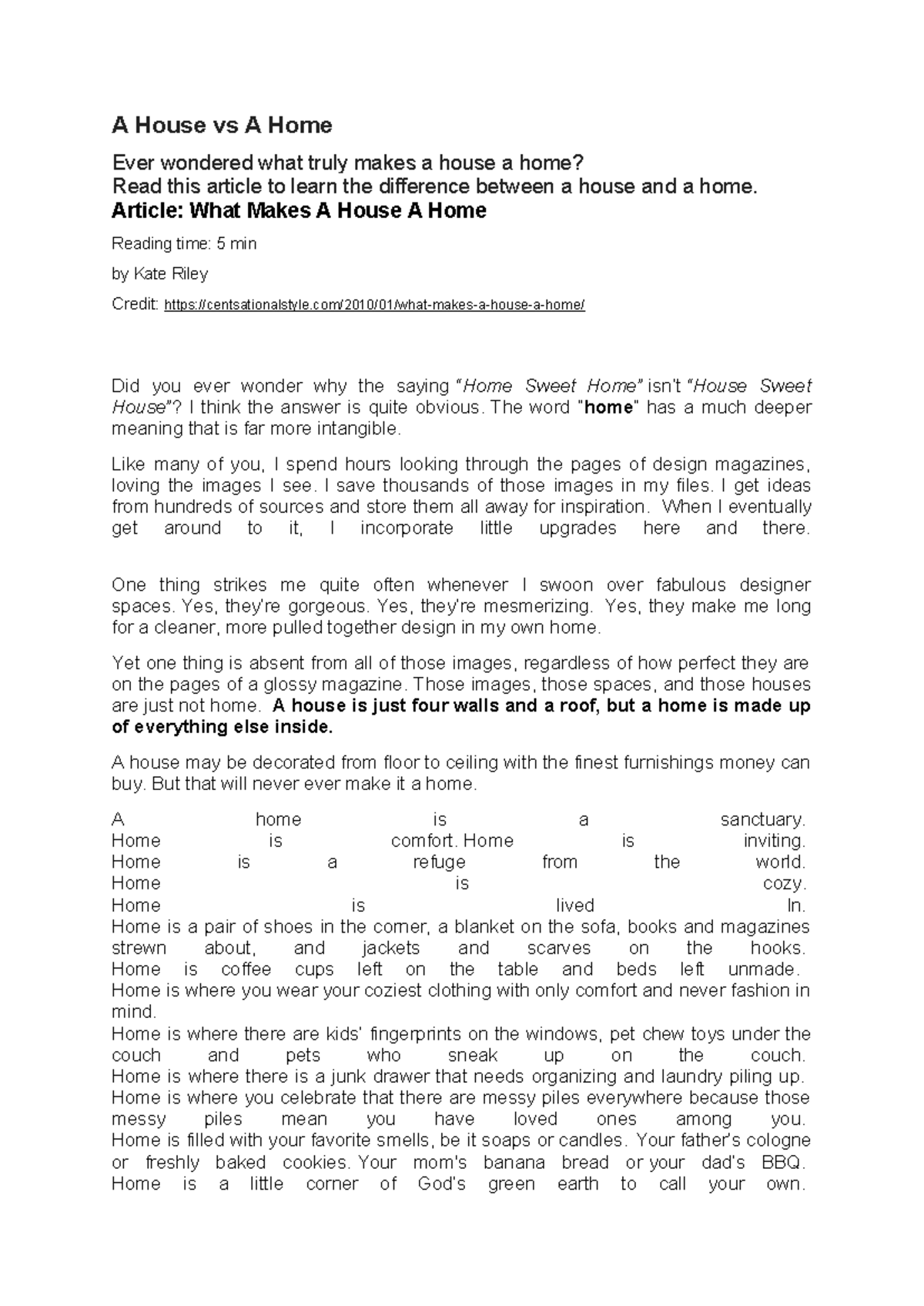 A Place TO CALL HOME -HOME Sweet HOME - A House vs A Home Ever wondered ...