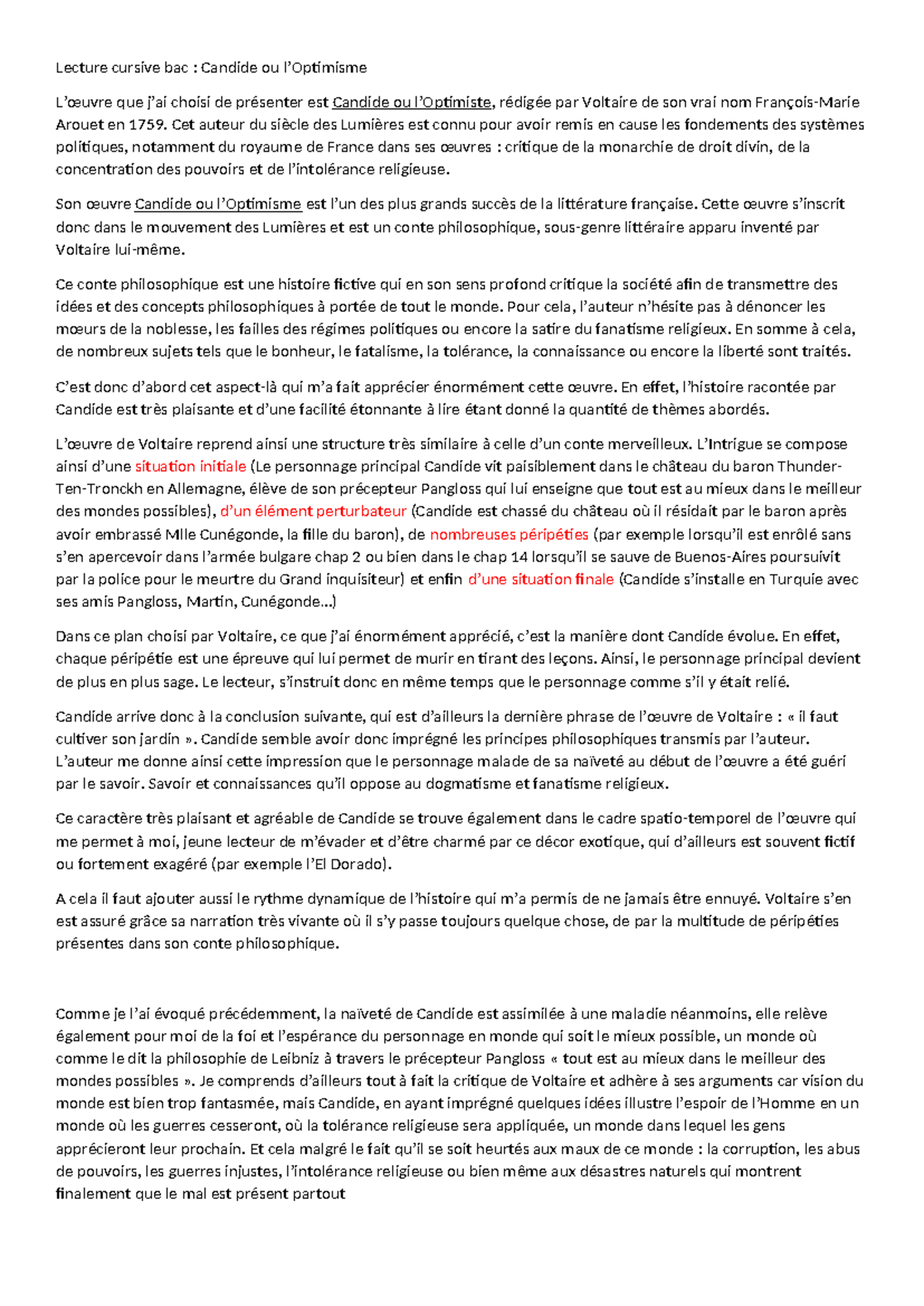 Candide bac - Lecture cursive bac : Candide ou l’Optimisme L’œuvre que j’ai choisi de présenter ...