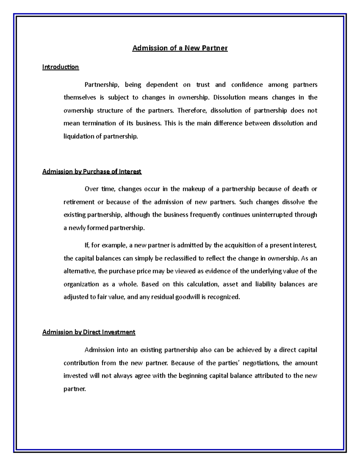 Admission of a New Partner - Admission of a New Partner Introduction ...