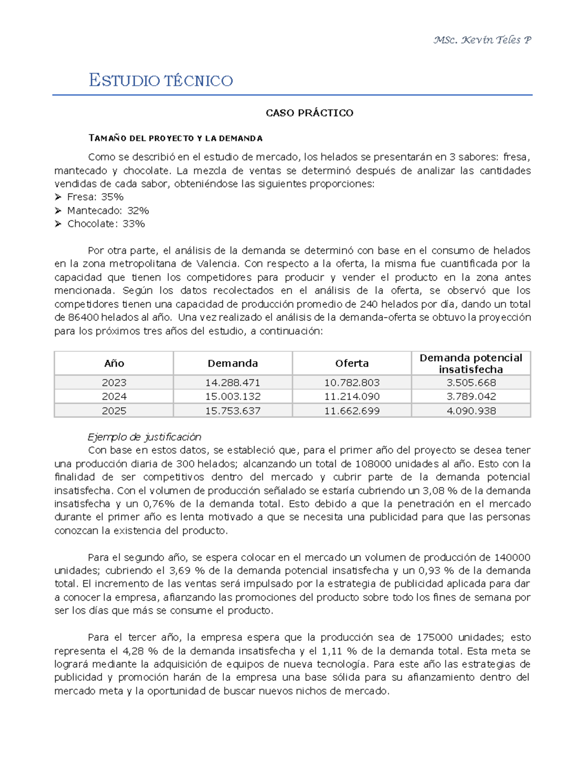 Caso práctico Estudio técnico - ESTUDIO T.. CASO PR¡CTICO TAMA—O DEL PROYECTO Y LA DEMANDA Como ...
