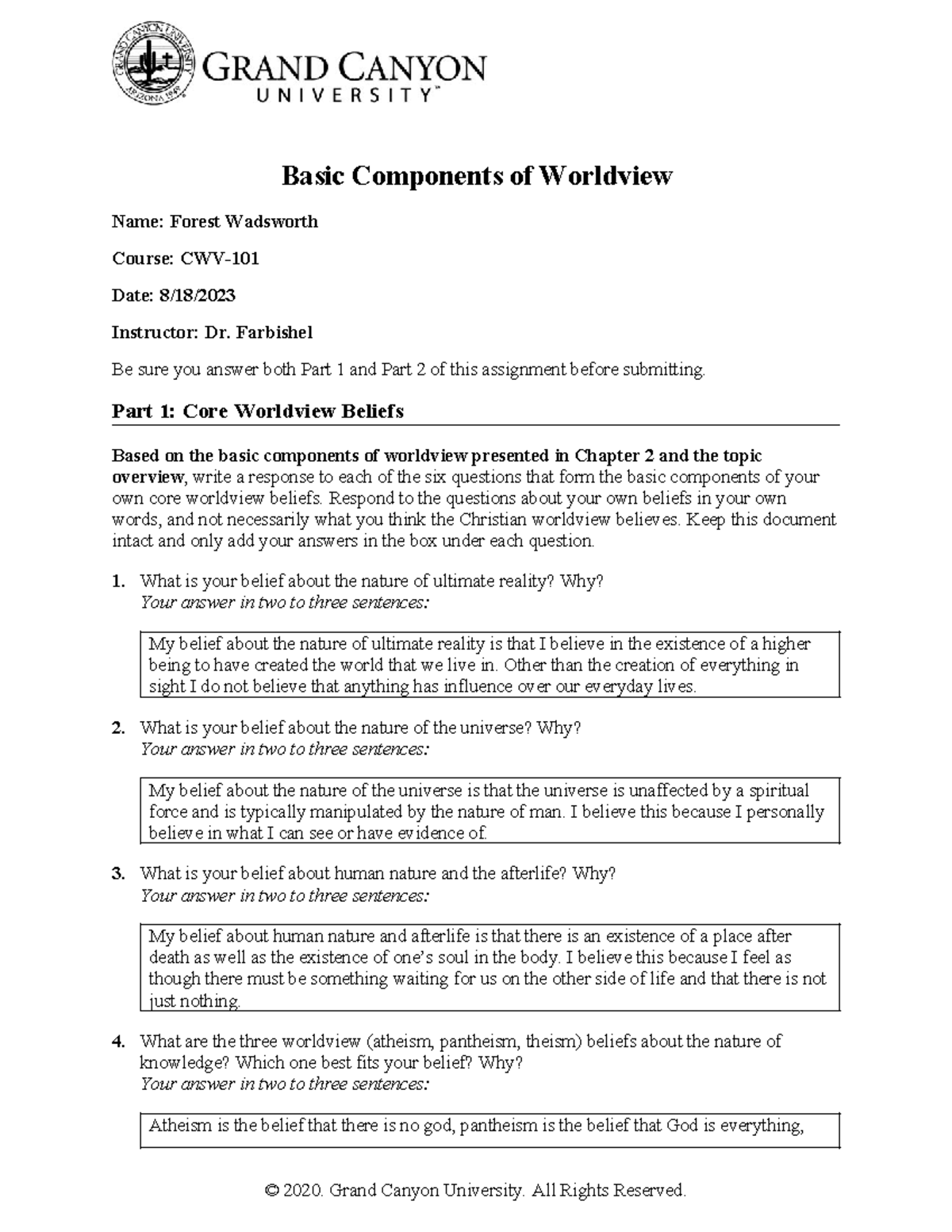 Basic Components Of Worldview - Basic Components of Worldview Name ...