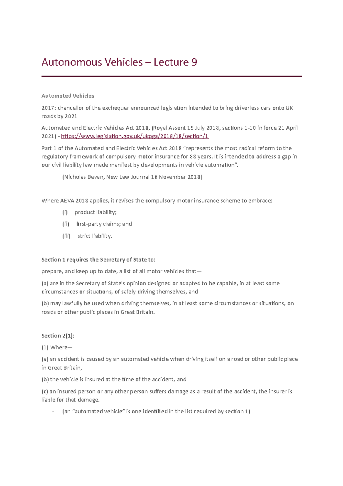 Autonomous Vehicles (TECH9) - Autonomous Vehicles – Lecture 9 Automated ...