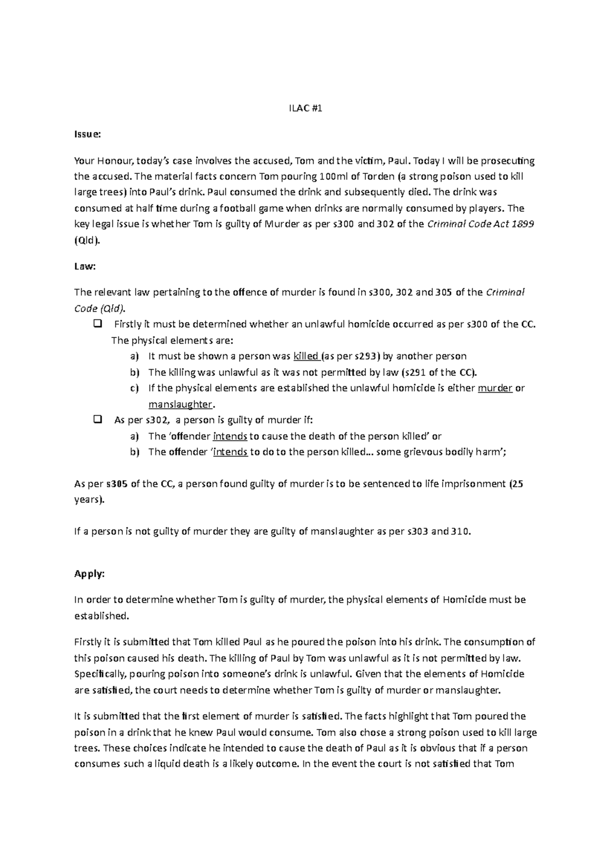ILAC Example 1 Grade A ILAC 1 Issue Your Honour Today s Case