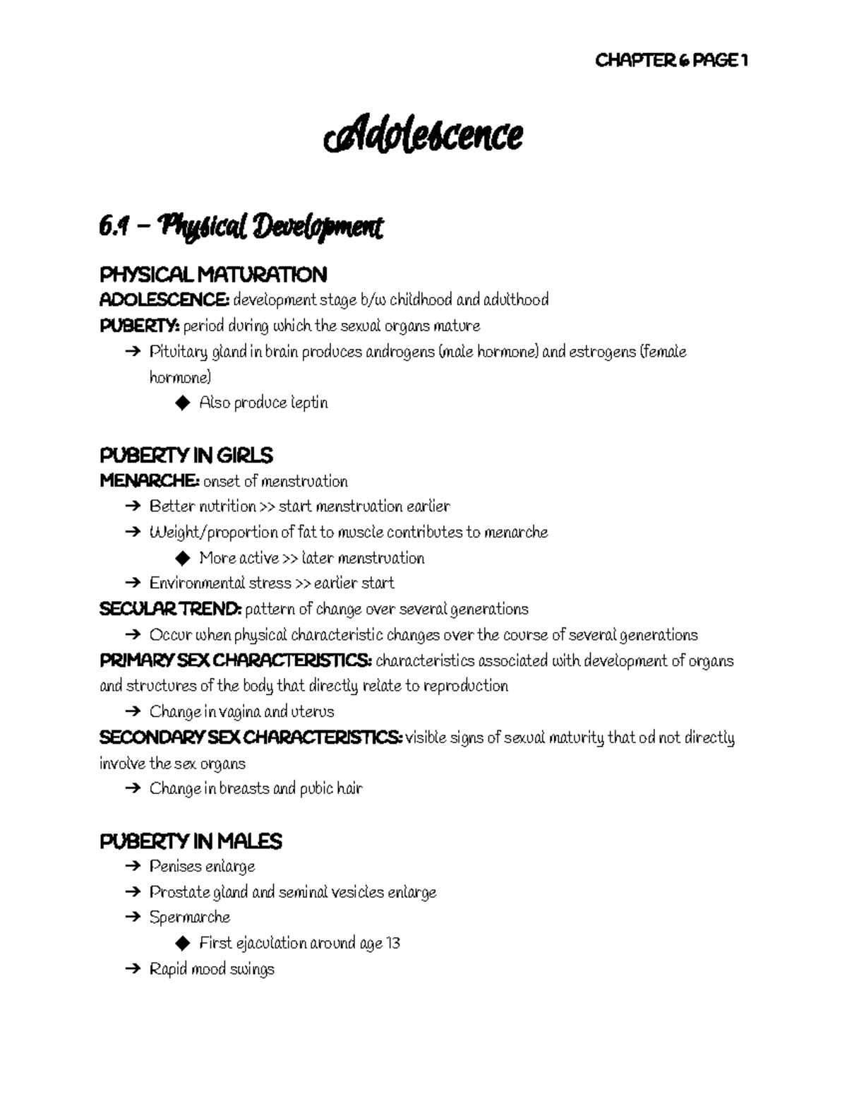 Chapter 6 - Adolescence - Adolescence 6 - Physical Development PHYSICAL MATURATION - Studocu
